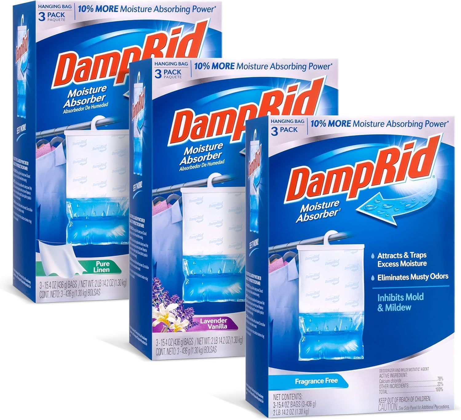 Damp Rid Hanging Bag Moisture Absorbers - 3 Packs of 3-15.4oz (Pure ...
