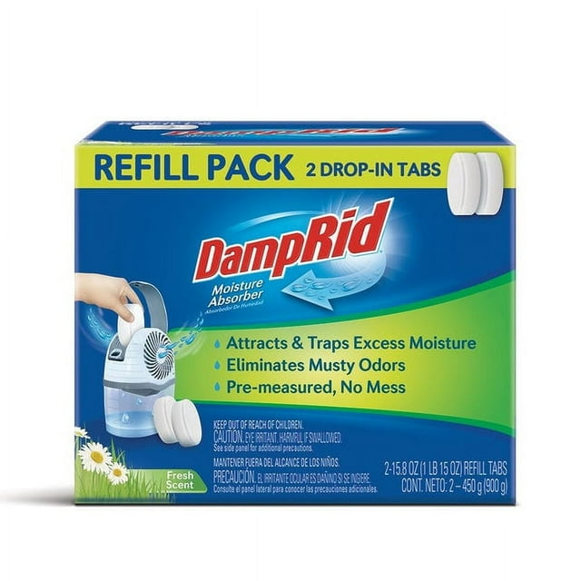 DampRid FG97 Moisture Absorber Drop-In Tab Refills, Fresh Scent, 15 Oz ...