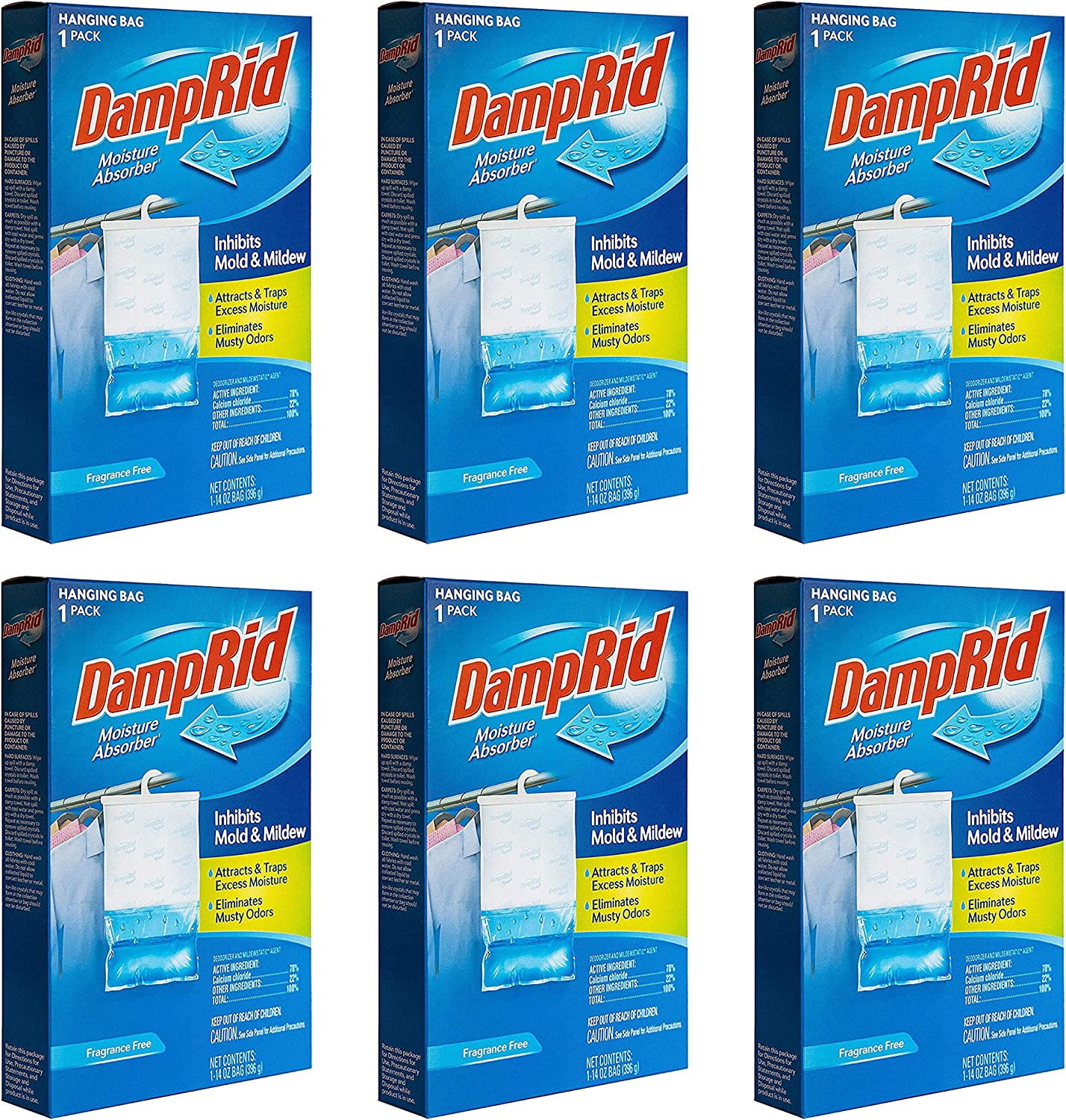DampRid Fragance Free Hanging Moisture Absorber, 14 ounce (Pack of 6 ...