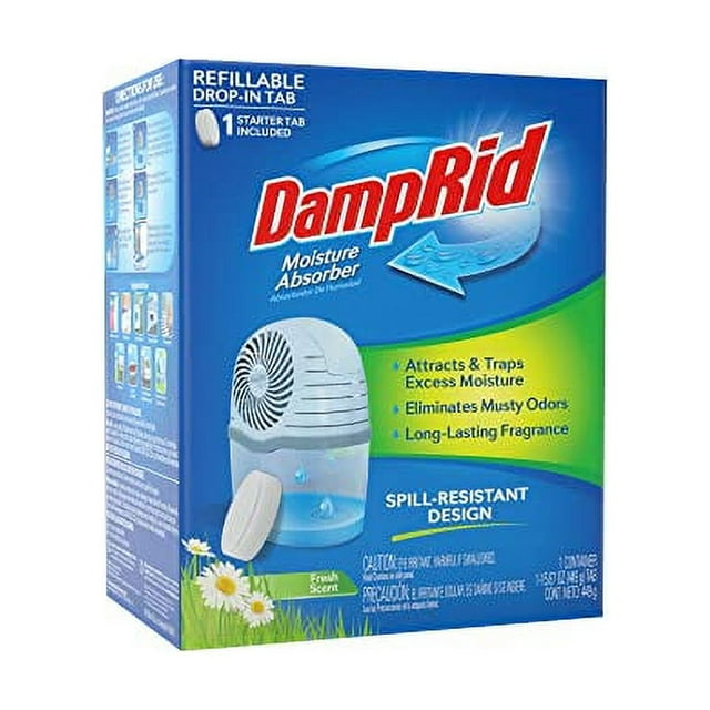 DampRid Drop-In Tab Moisture Absorber Starter Kit with Refill Container ...