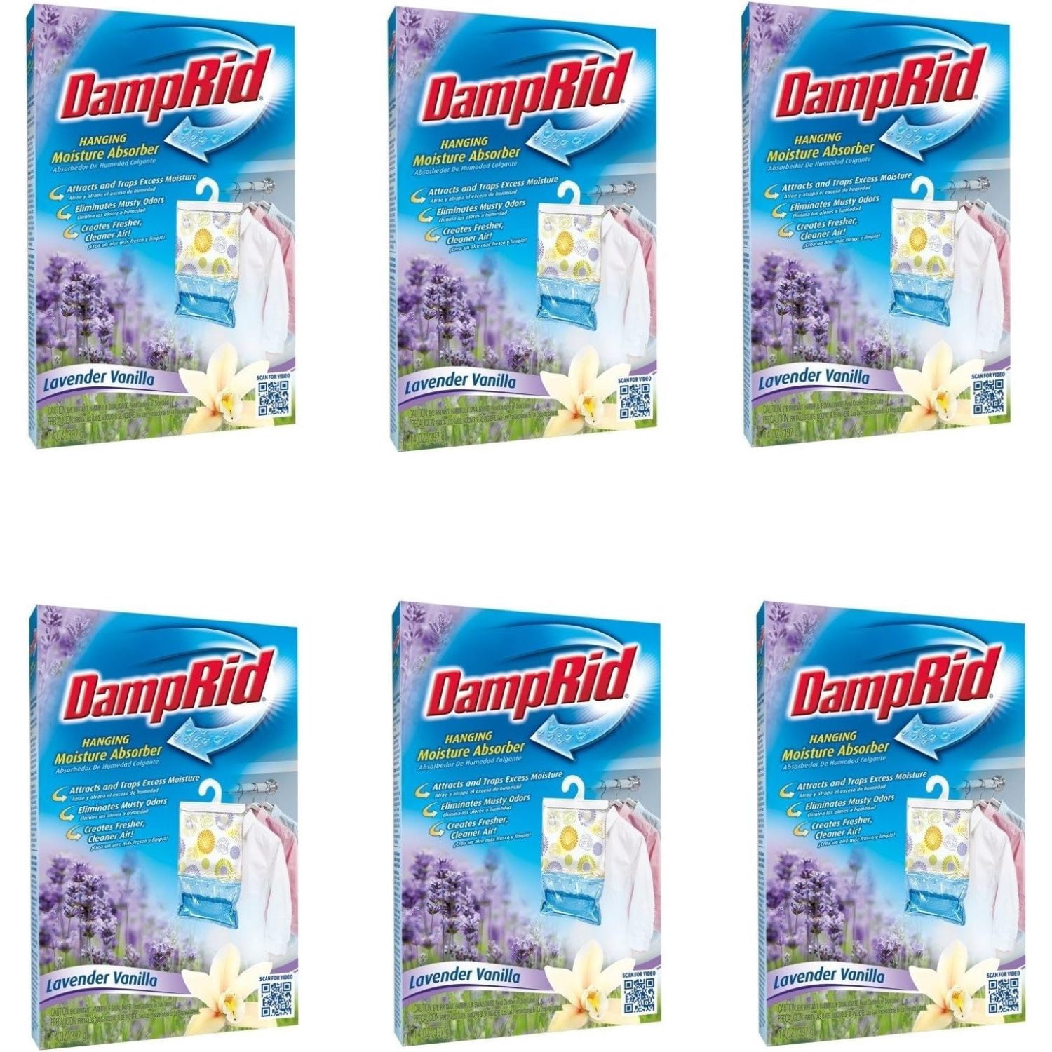 DampRid Hanging Moisture Absorber, Lavender Vanilla Scent (Pack of 6 ...