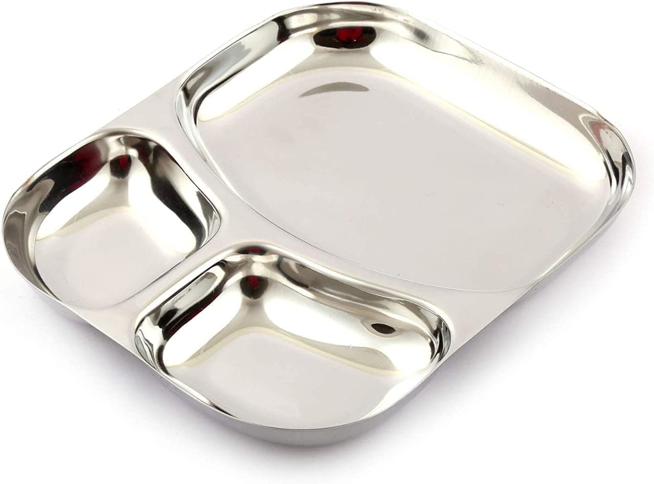 Damurhu Stainless Steel 3 Compartment Dinner Plates ThaliMess Tray ...