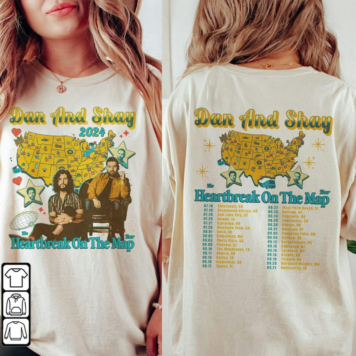 Dan And Shay 2024 Tour 2 Sides Shirt, Vintage Heartbreak On The Map ...