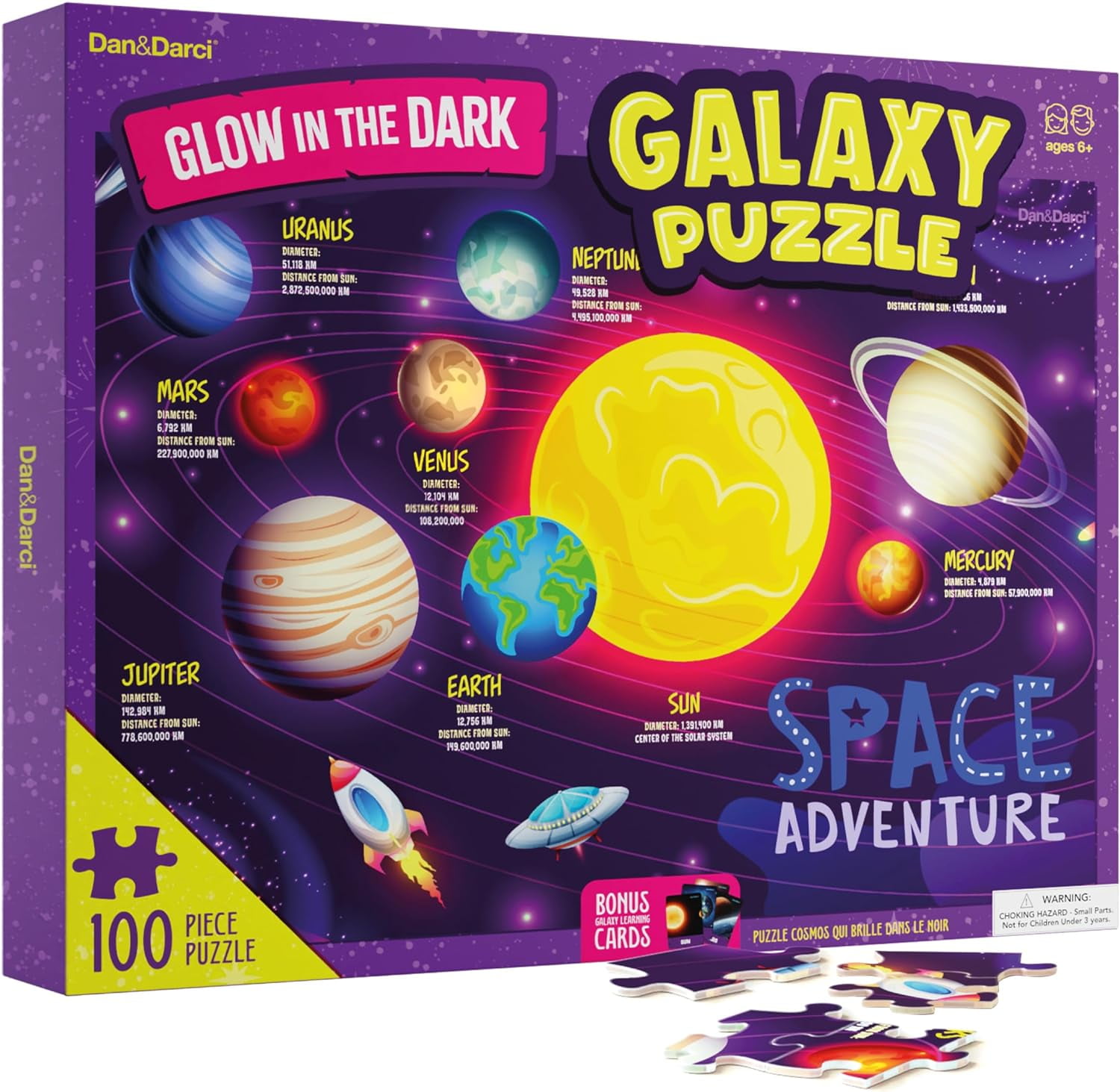 Dan&Darci Glow in The Dark 100-Piece Galaxy Puzzle - Learning Toy for ...