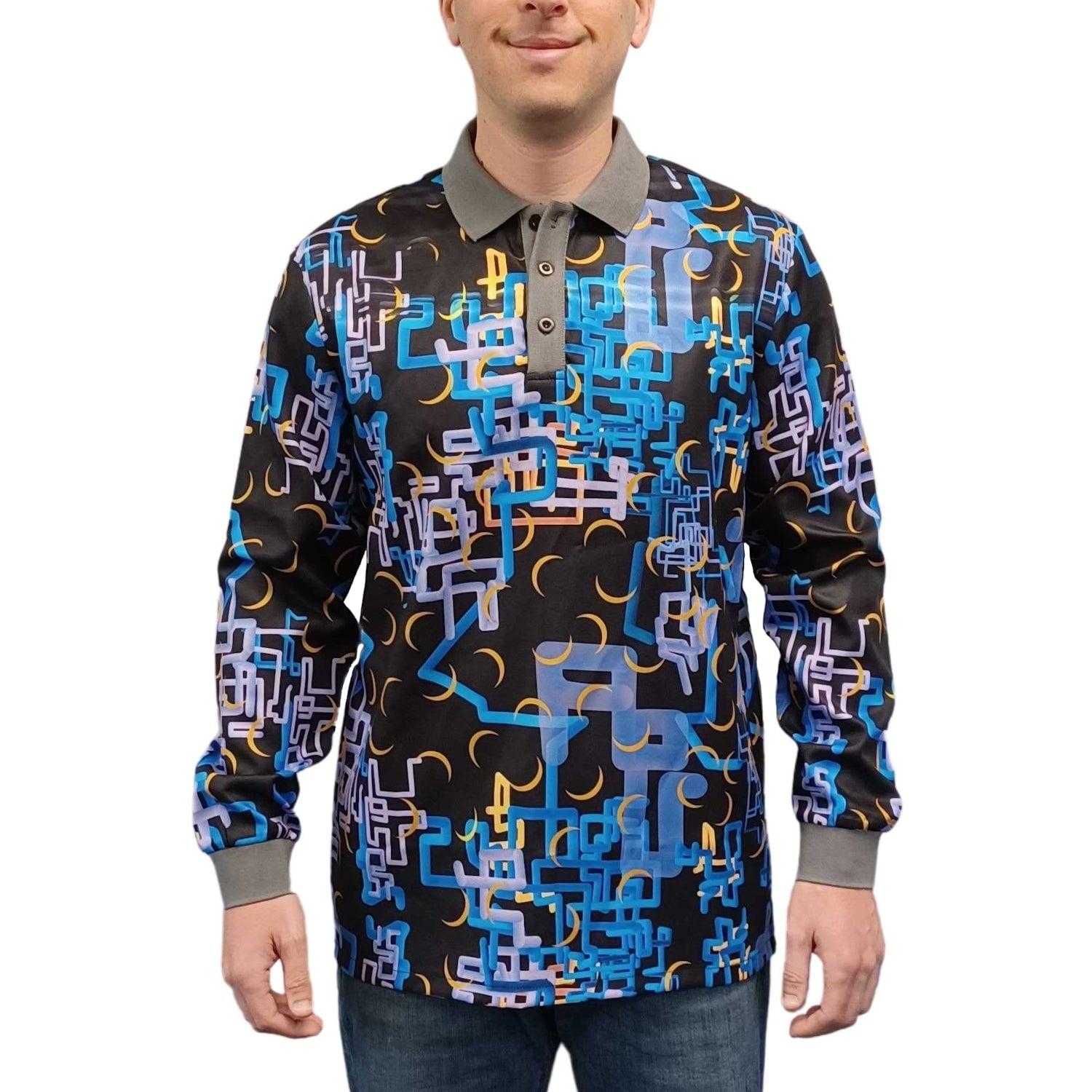 Dan Flashes Complicated Pattern Long Sleeve Polo Shirt - Mens 2XL ...