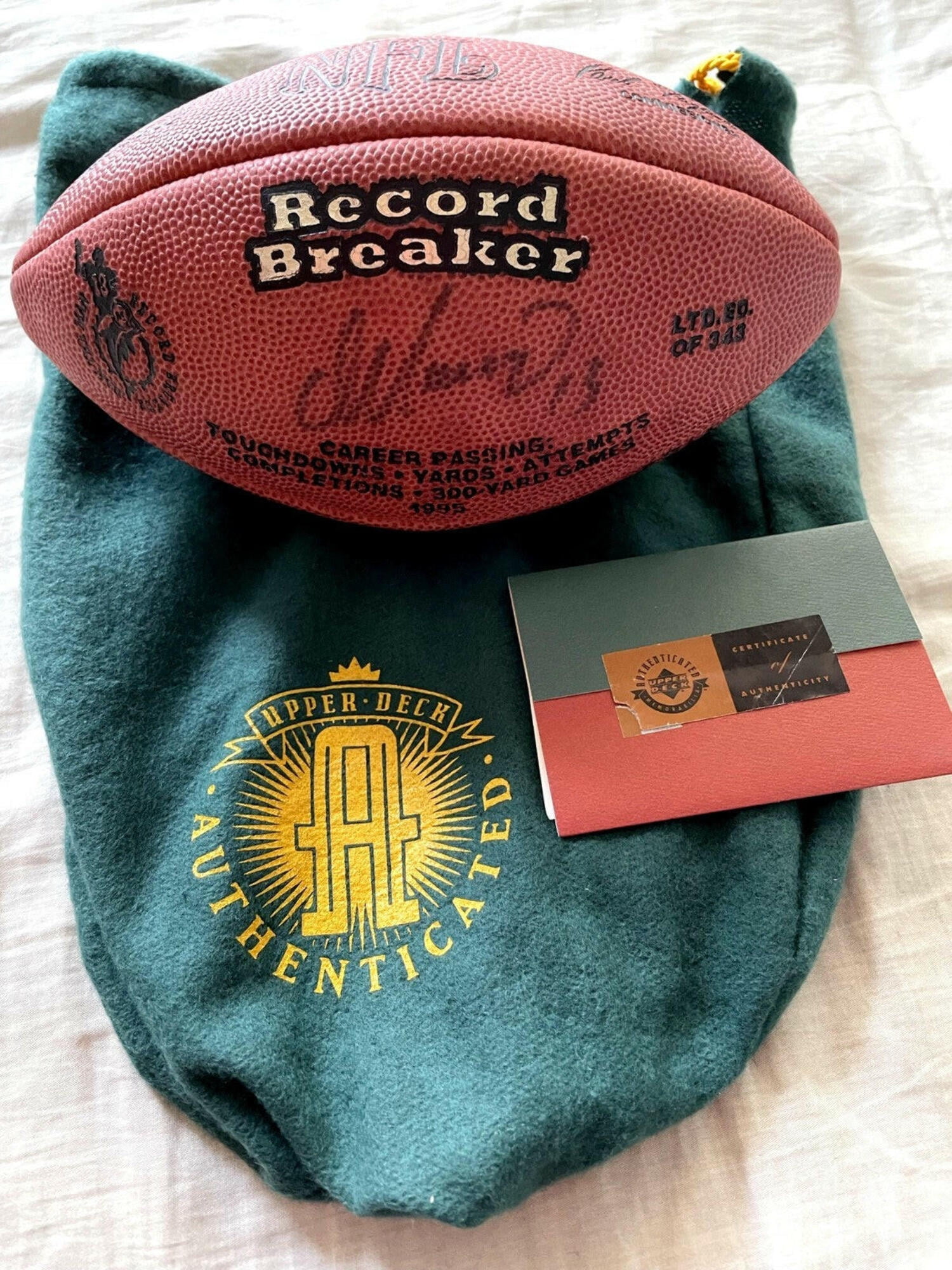 Dan Marino autographed Miami Dolphins Record Breaker UDA mini football ...