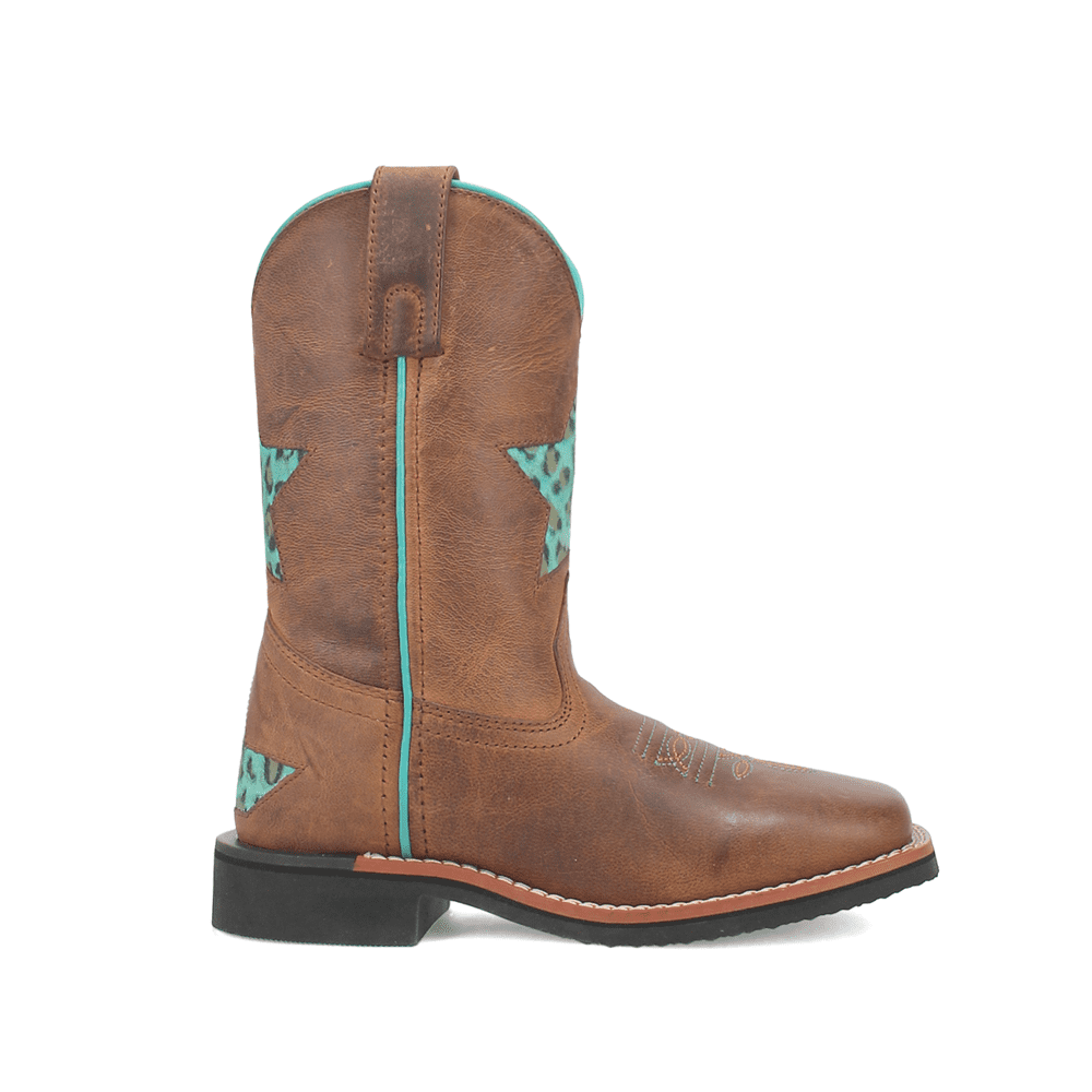 Dan Post Boots Girls Starr Tooled Inlay Leopard Square Toe Cowboy Mid ...
