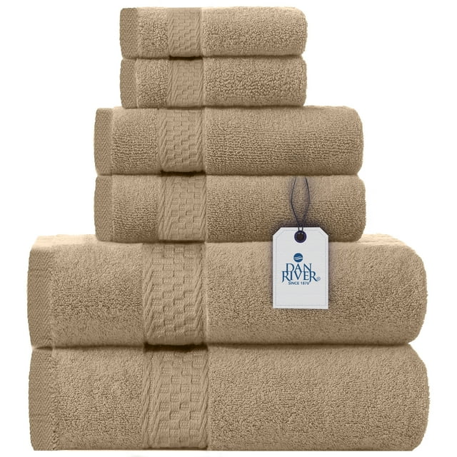 Dan River 100% Cotton 6 Pc Bathroom Towel Set | 2 Oversized Bath Towels ...