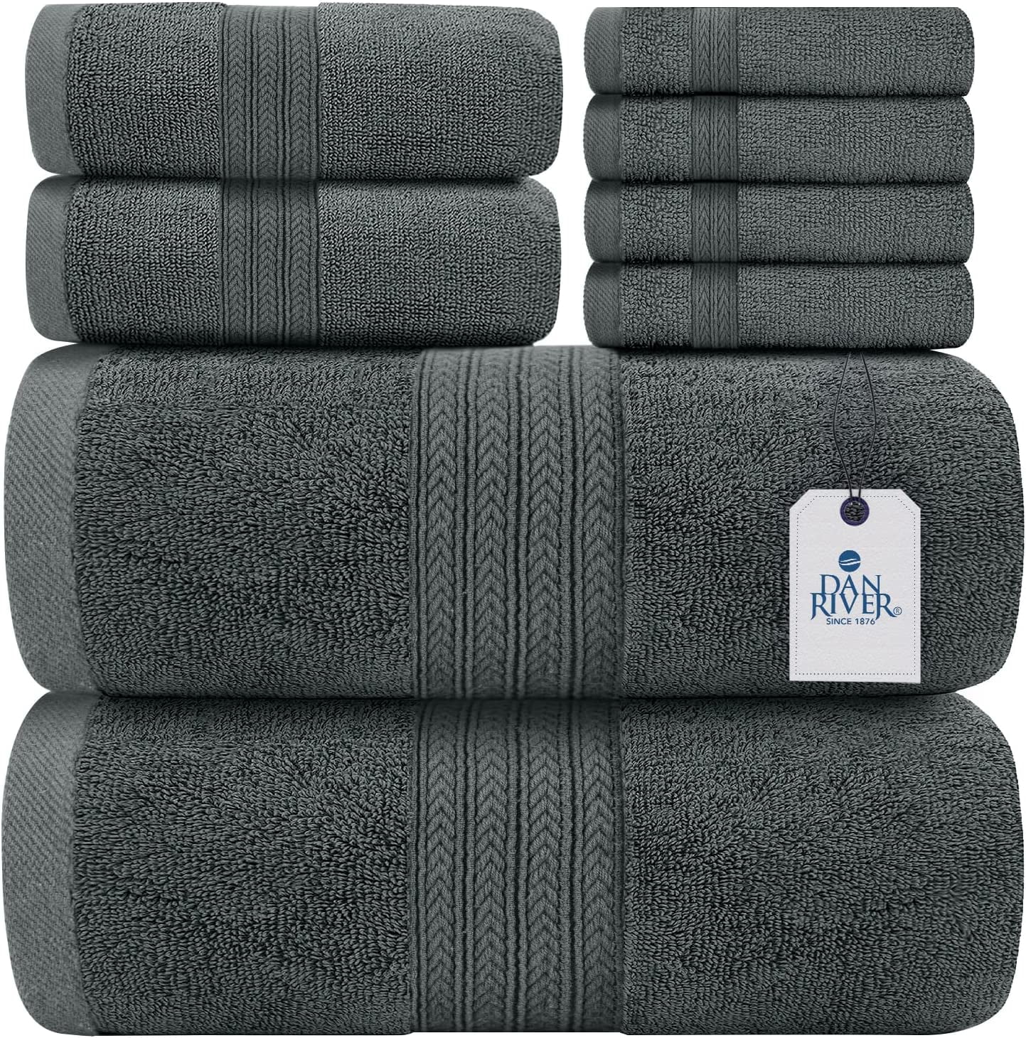 Dan River 100% Cotton 8 Pc Bathroom Towel Set | 2 Oversized Bath Towels ...