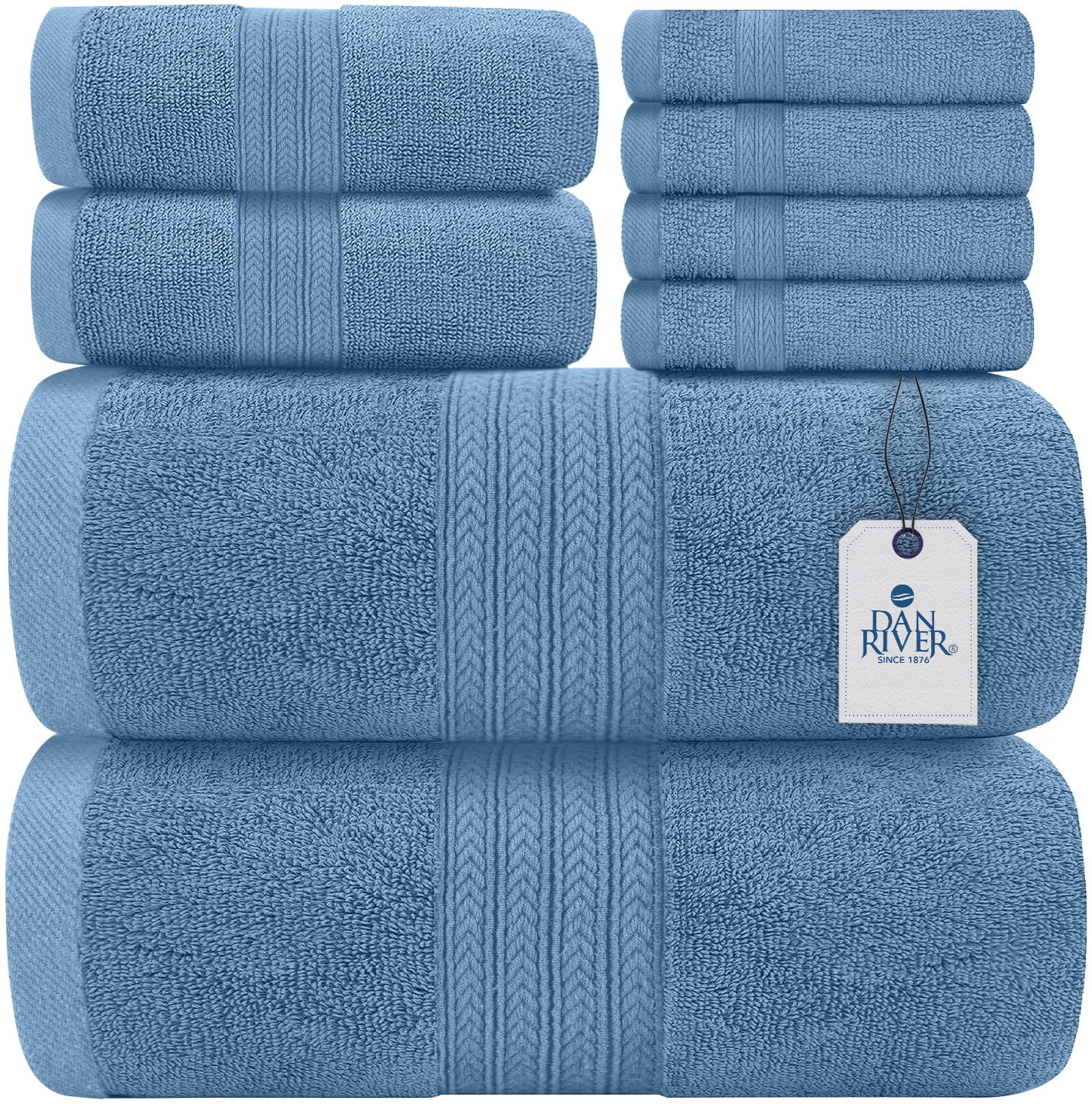 DAN RIVER 8-Pc Cotton Bath Set: 2 XL Bath Towels, 2 Hand Towels, 4 ...