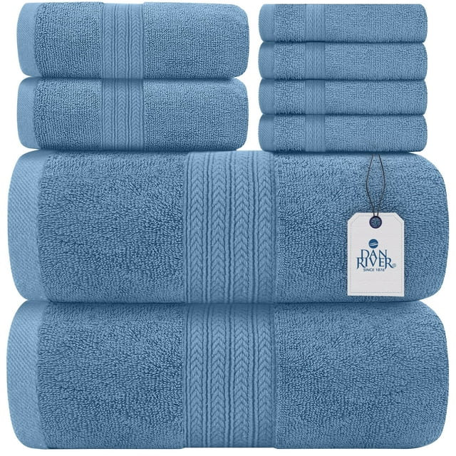 DAN RIVER 100% Cotton Luxury Bath Towel Set of 8 - Metallic Blue | 2 ...