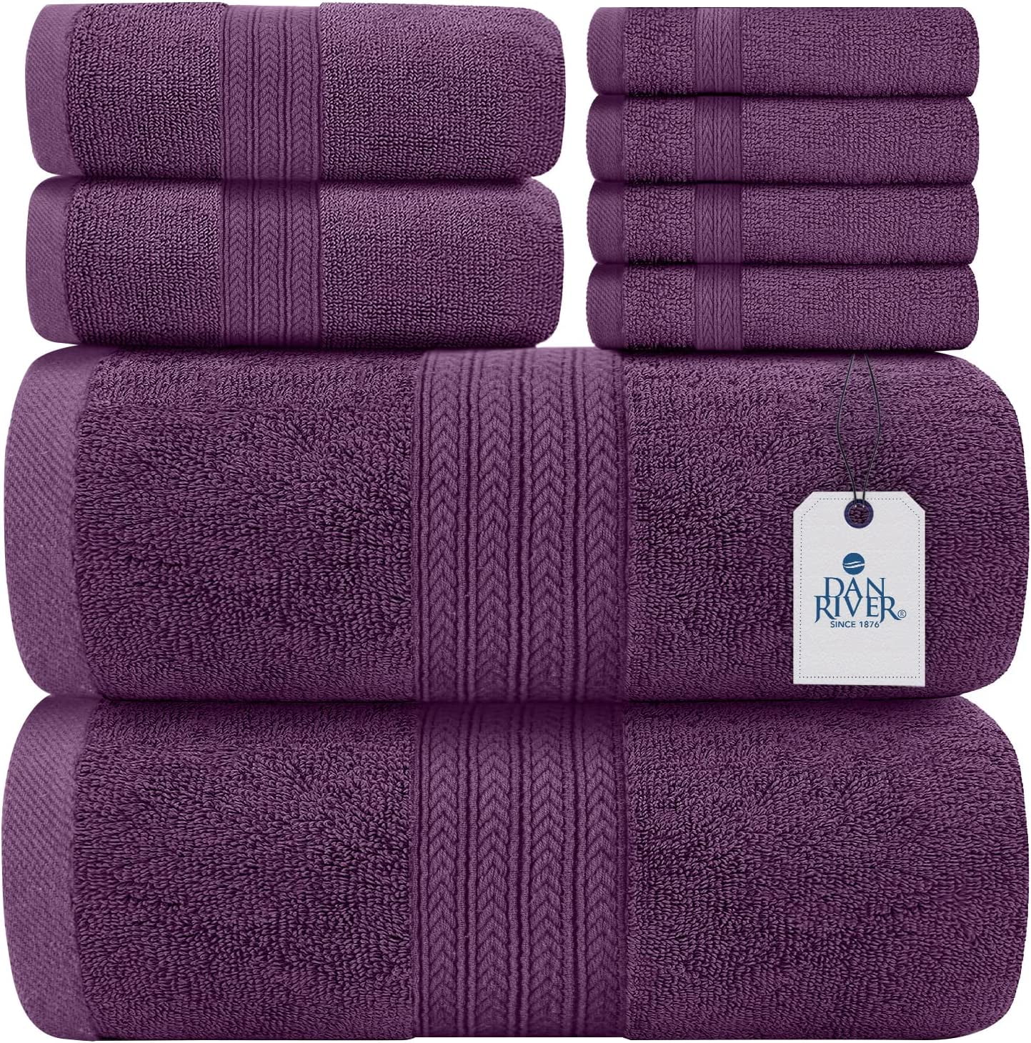 Dan River 100% Cotton 8 Pc Bathroom Towel Set | 2 Oversized Bath Towels ...