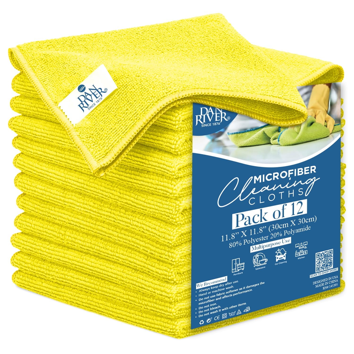 Dan River Microfiber Cleaning Cloths, 12x12 Inches, 12 Pack, Highly ...