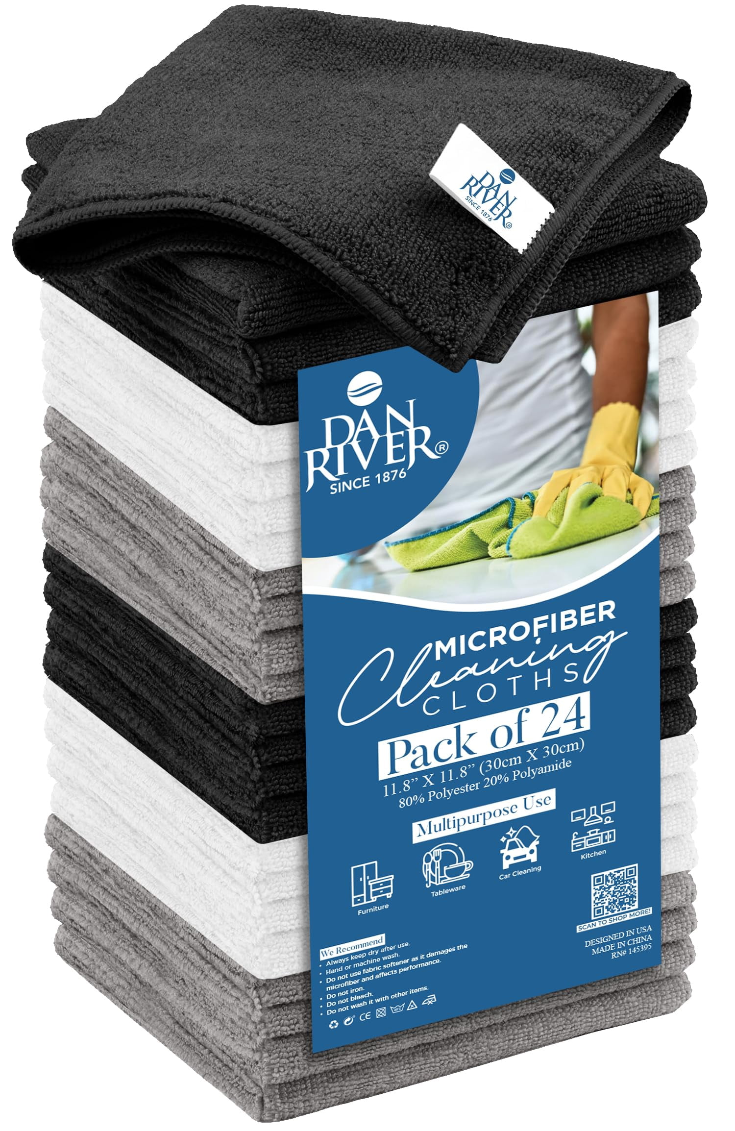 Dan River Microfiber Washcloth Pack of 24, 12x12 Inches, Reusable ...