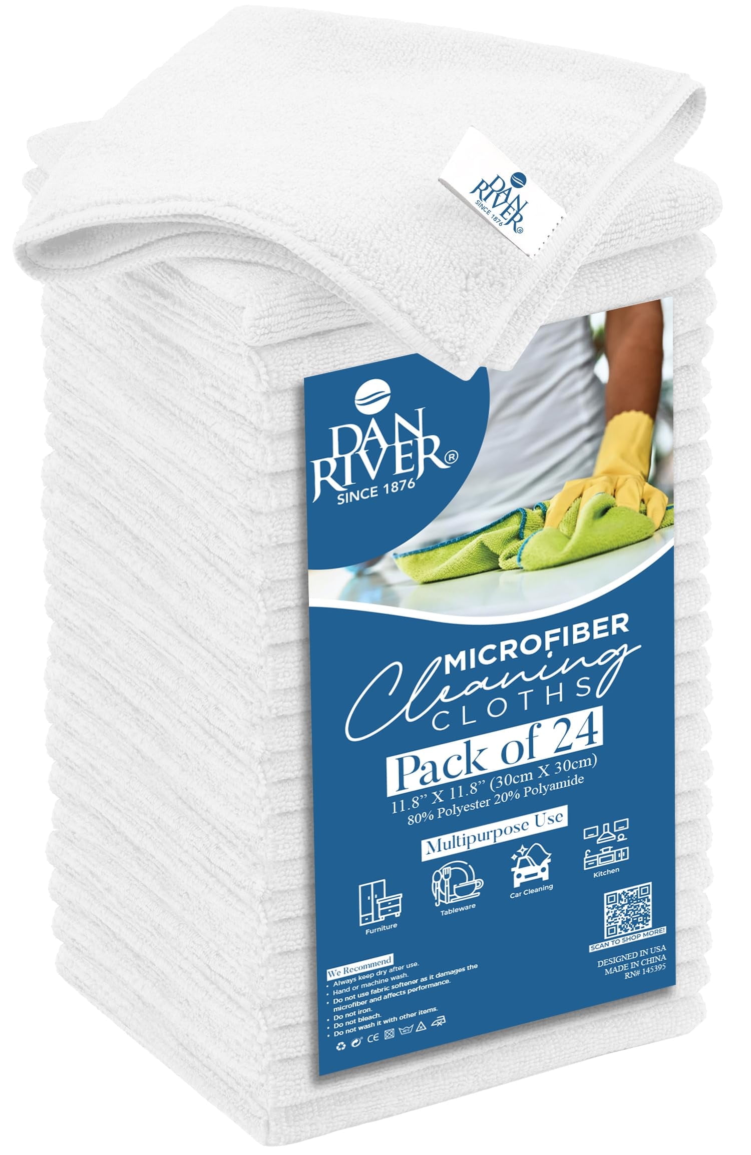 Dan River Microfiber Washcloth Pack of 24, 12x12 inch, Reusable ...