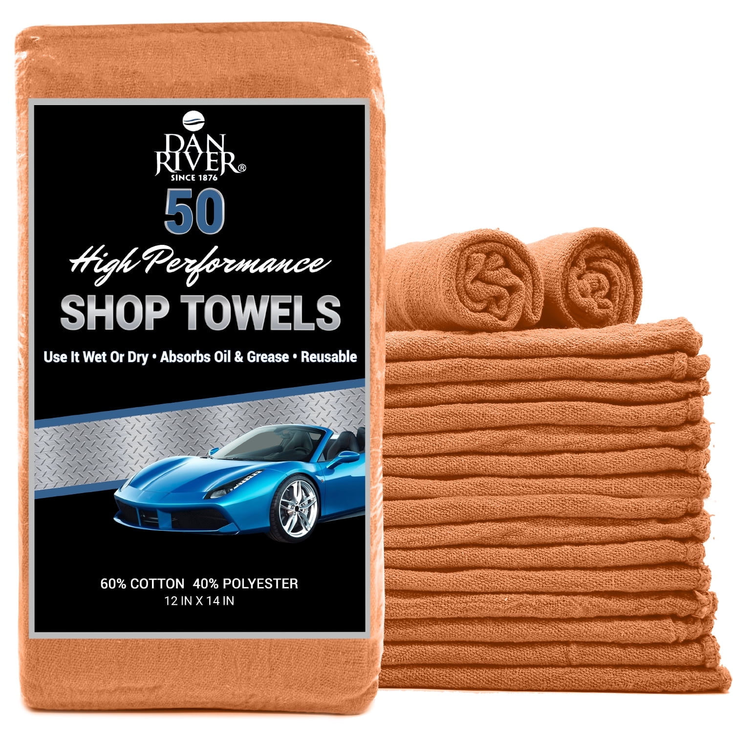 Dan River Pack of 50 Shop Towels for Cars | Reusable Automotive ...