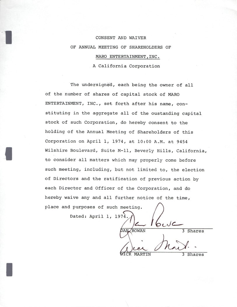 Dan Rowan Dick Martin Signed Autographed Contract Laugh-In Comedy Duo ...