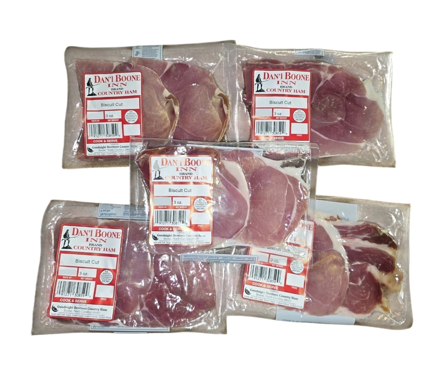 Dan'l Boone Inn, Country Ham, 5-3oz Packs of Biscuit Cut, Shelf Stable ...