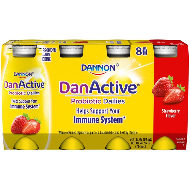 DanActive Probiotic Dailies Strawberry Dairy Drink, 3.1 Oz., 8 Count ...