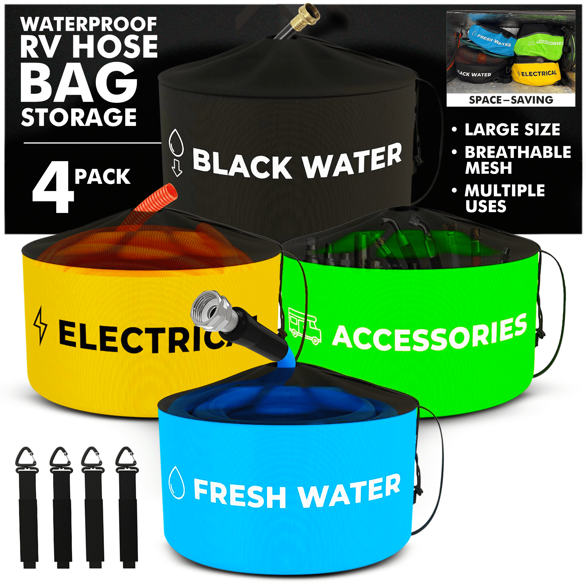 DanDee 4-PACK Waterproof RV Hose Storage Bag, Sewer Hose Bag ...