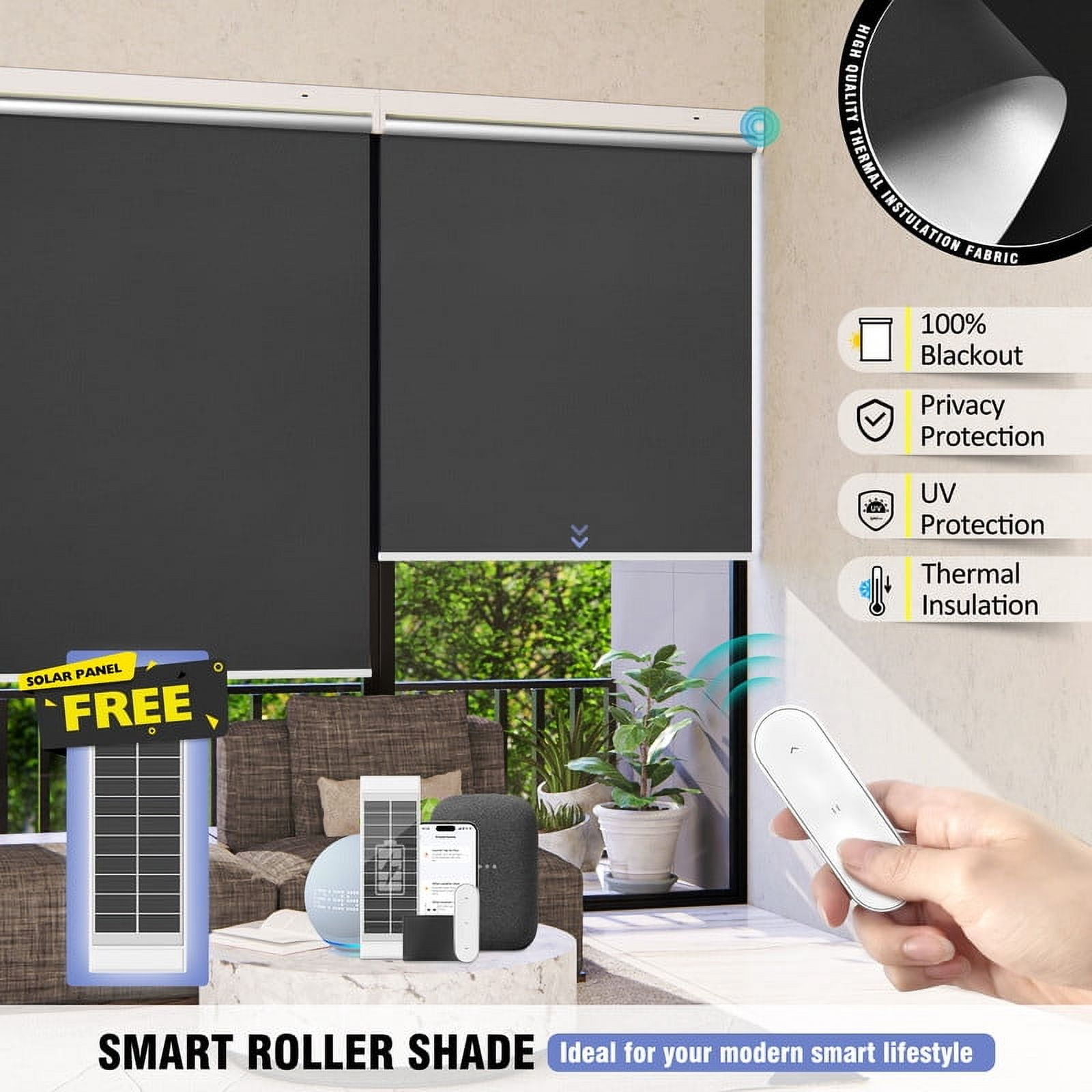 DanFoon Motorized Roller Shades with Remote Control, Blackout Smart ...