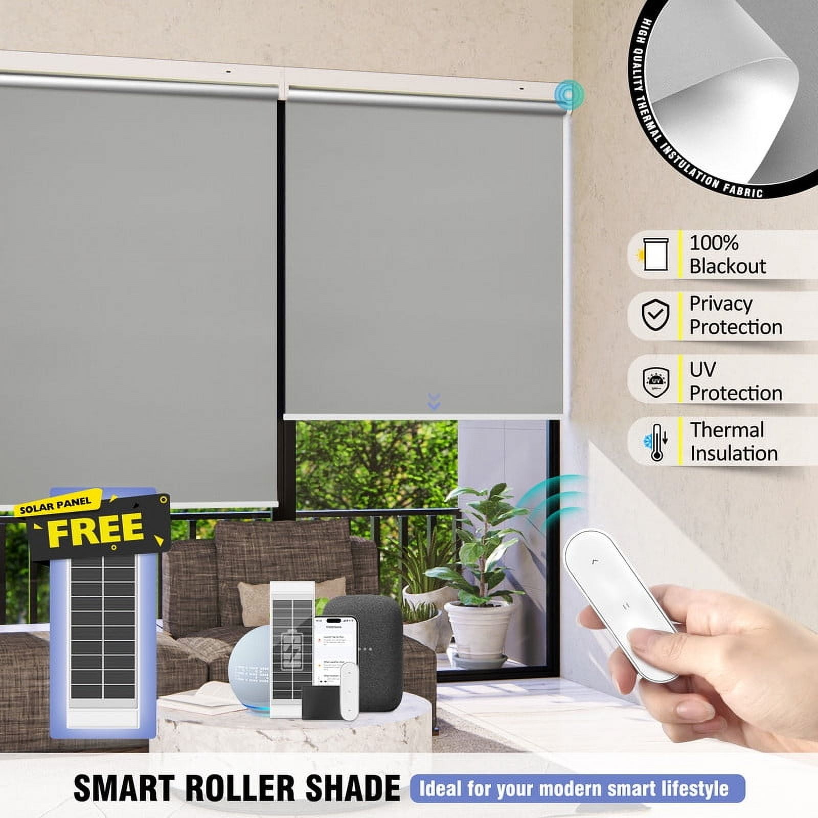 DanFoon Motorized Roller Shades with Remote Control, Blackout Smart ...