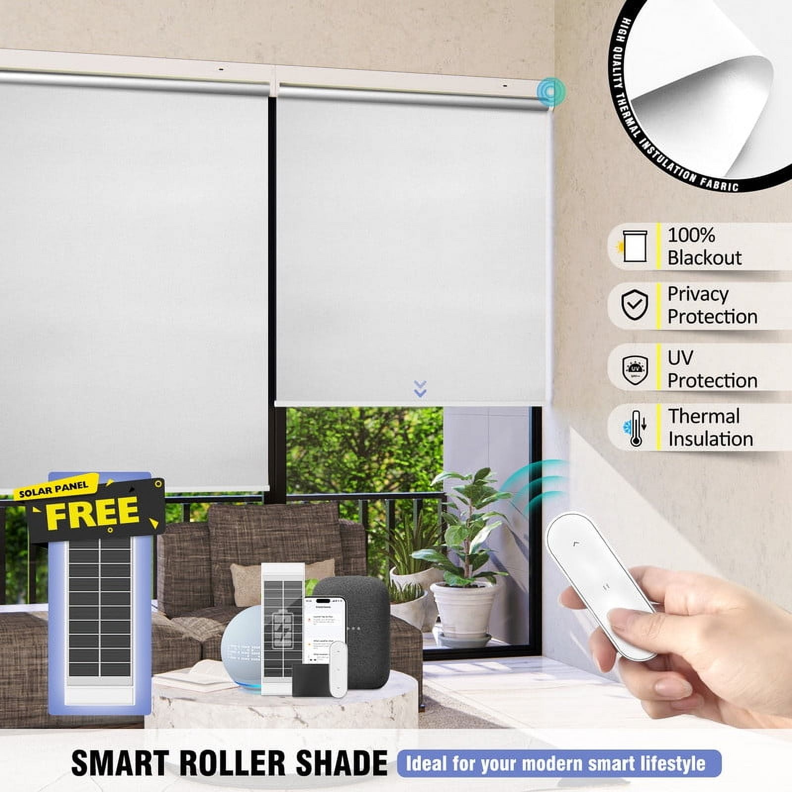 DanFoon Motorized Roller Shades with Remote Control, Blackout Smart ...