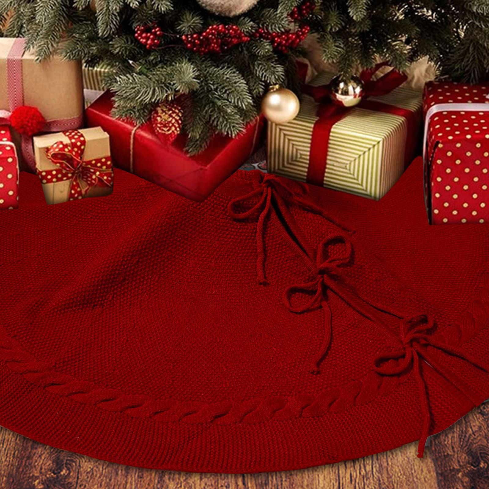 DanGing 24 Inch Knitted Christmas Tree Skirt, Diamond Edge Cable Knit ...