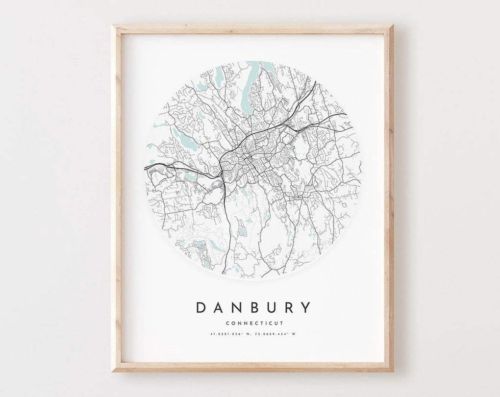 Danbury Map Print, Danbury Map Poster City Wall Art, Ct Road Map ...