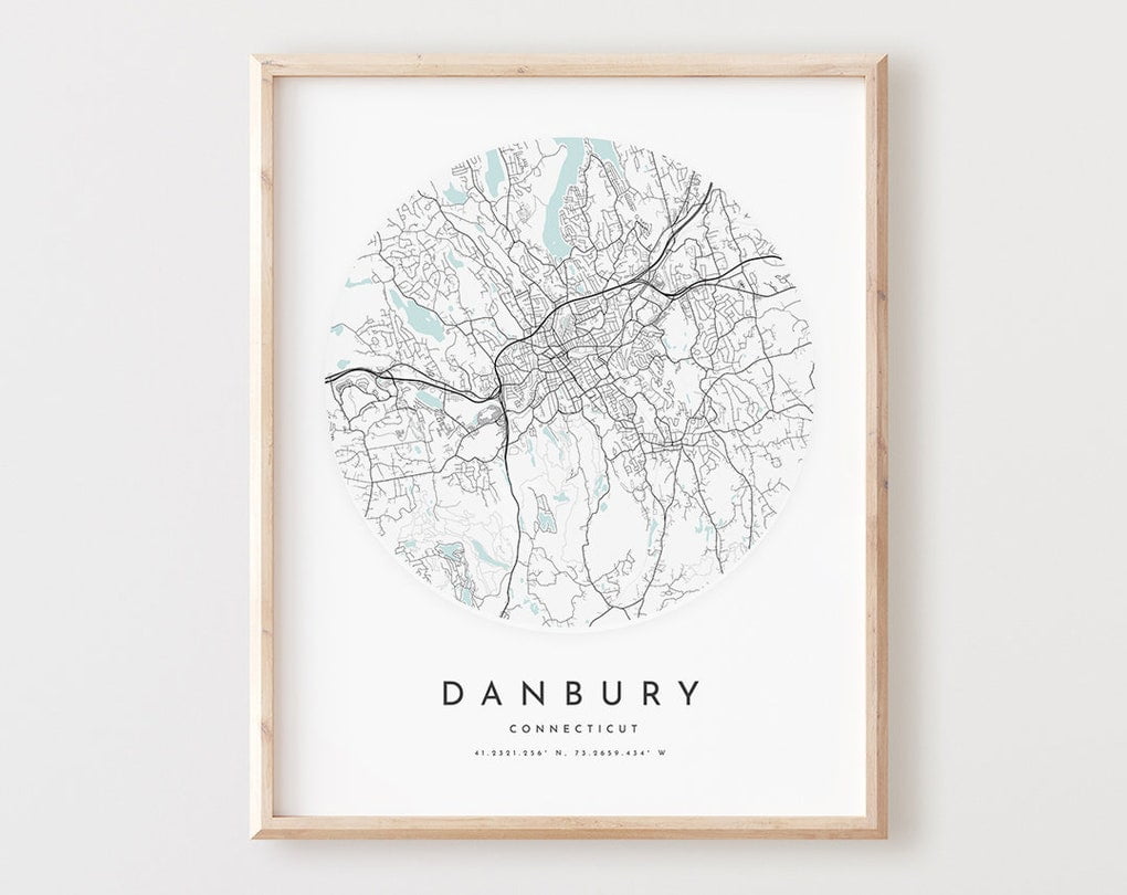 Danbury Map Print, Danbury Map Poster City Wall Art, Ct Road Map ...