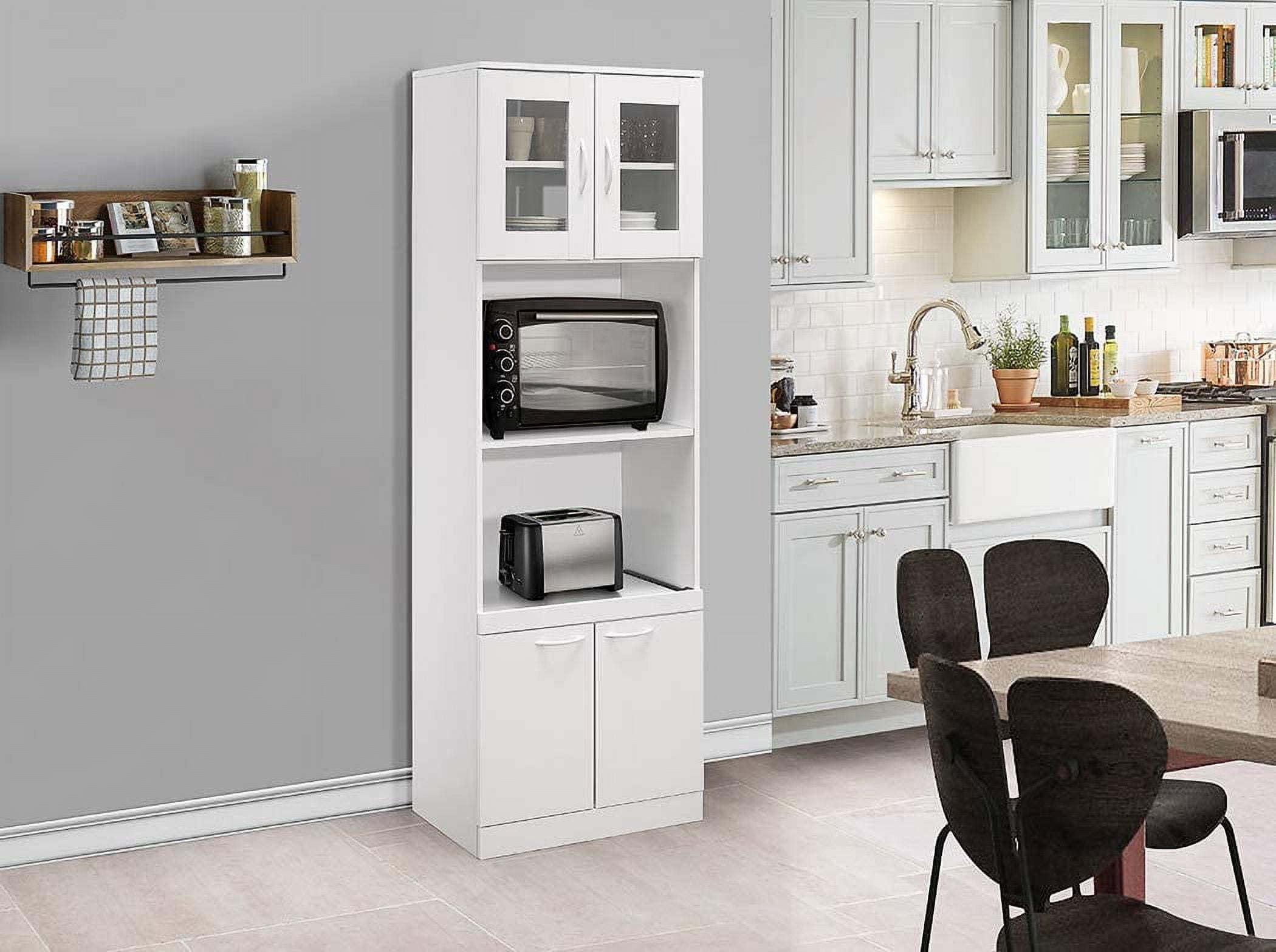 Danbury Tall Kitchen Pantry, Microwave Storage Cabinet, White, 23" W x ...