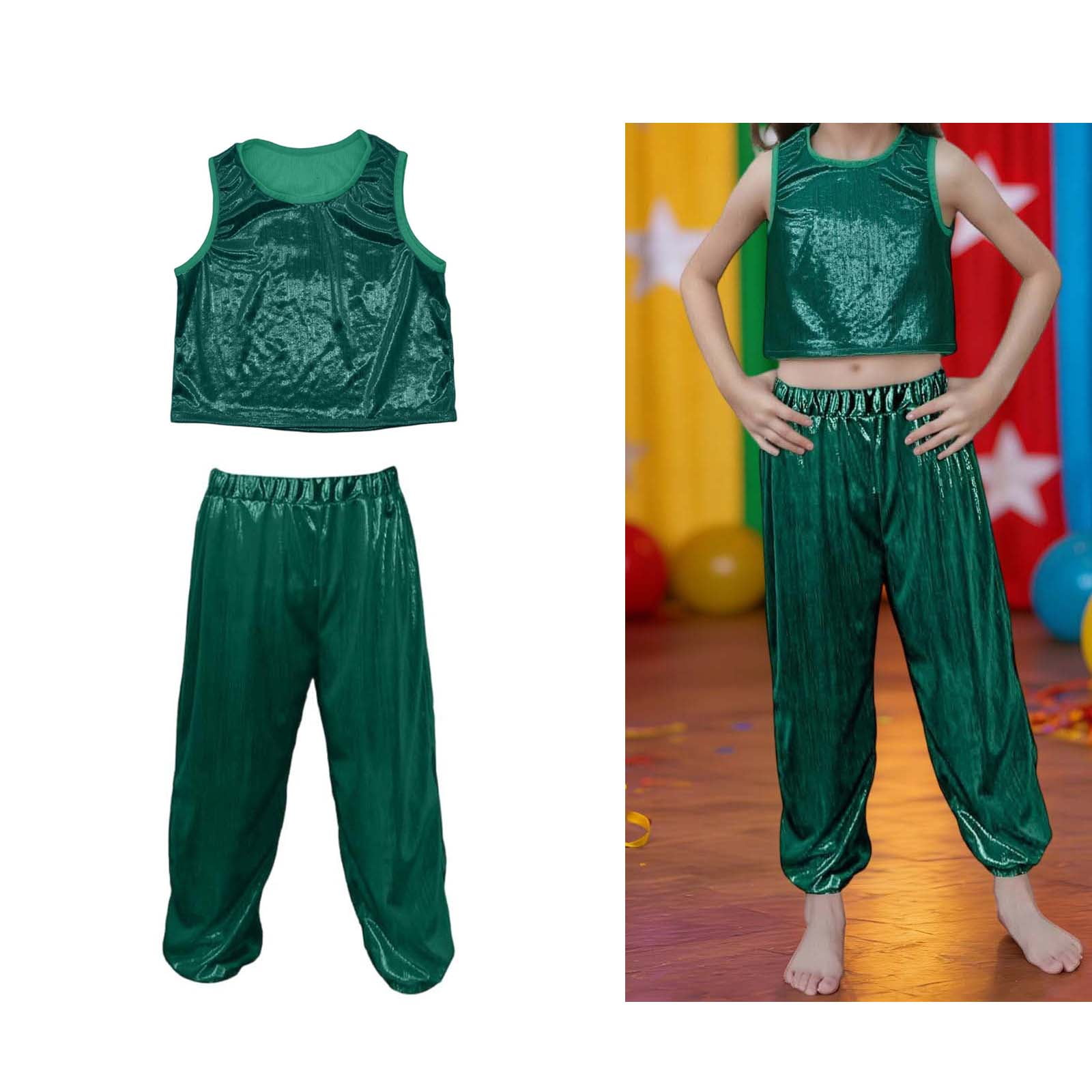 Dance for Girls Sparkly Green Dance Sleeveless Tank Top and Pants ...