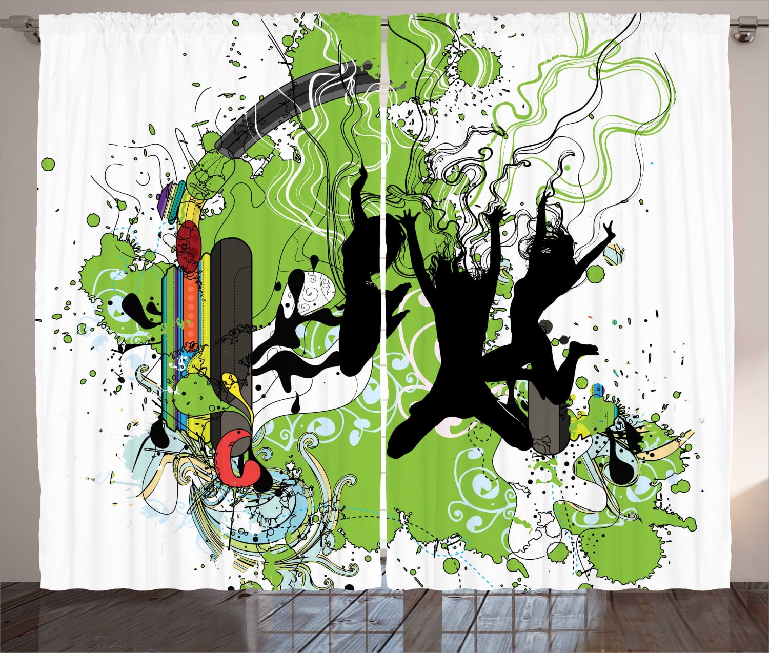 Dance Curtains 2 Panels Set, Jumping Girls and Boys Entertainment Theme ...