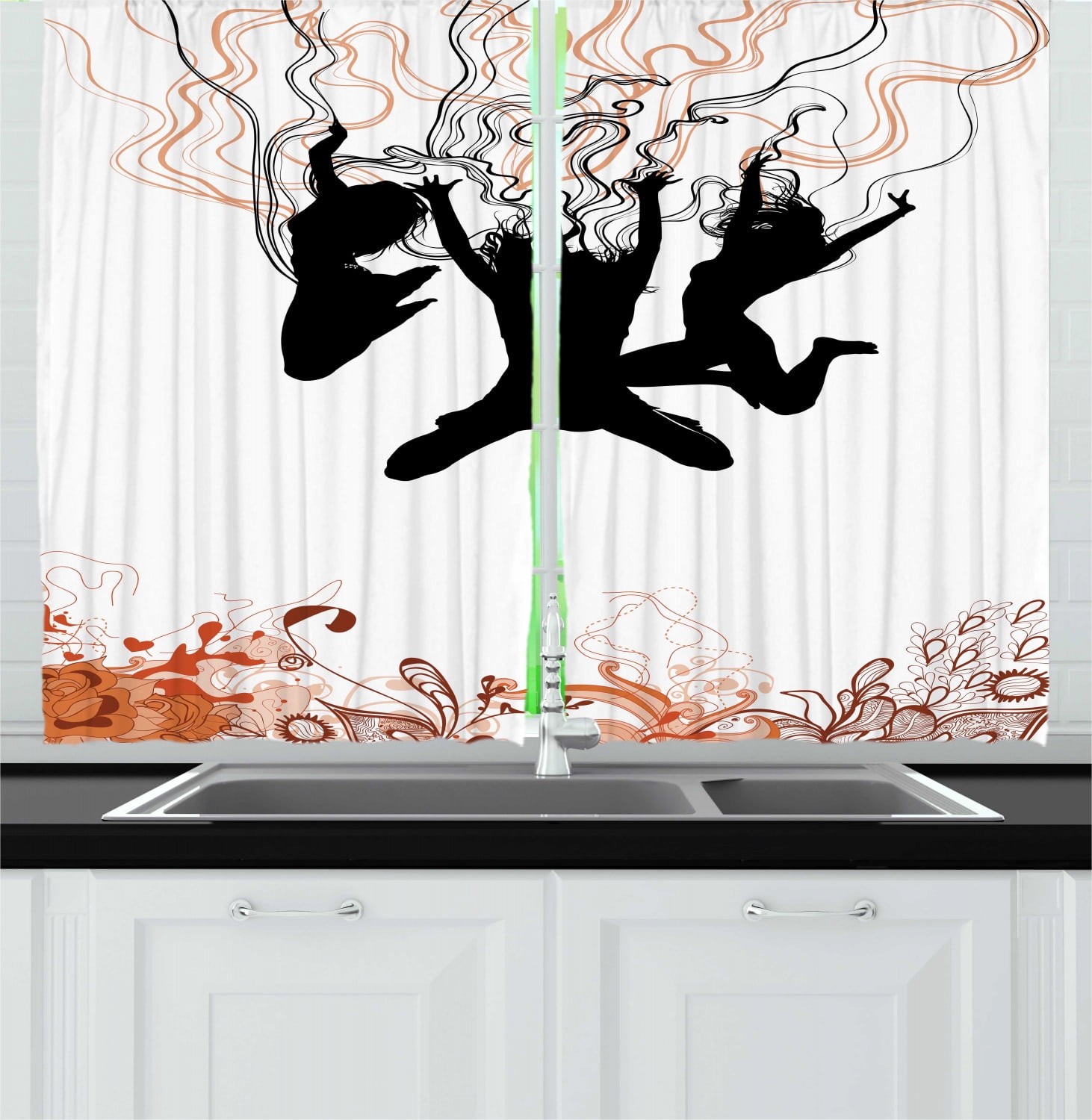 Dance Curtains 2 Panels Set, Jumping Teenagers Silhouette Dynamic and ...