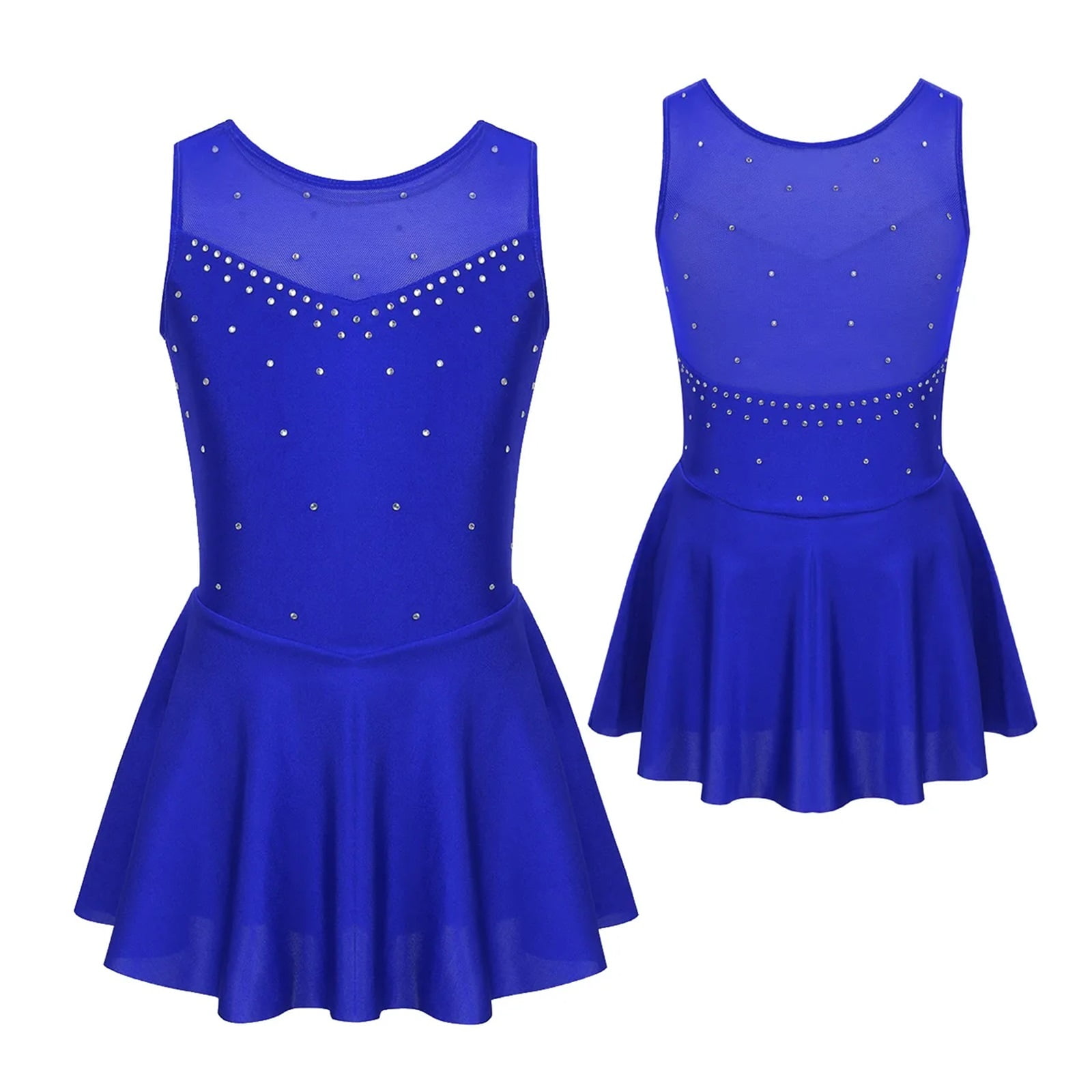 Dance Dress for Girls Sleeveless Figure Skating Dress Shiny Sequin Floral Sheer Mesh Tutu Ballet ...