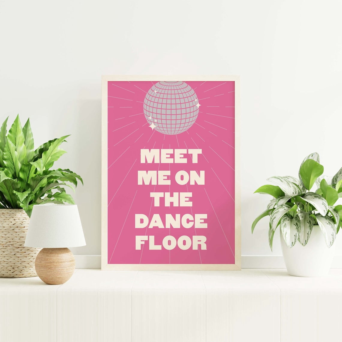 Dance Floor Disco Ball Poster Pink Dancing Cute 70S Wall Decorations ...