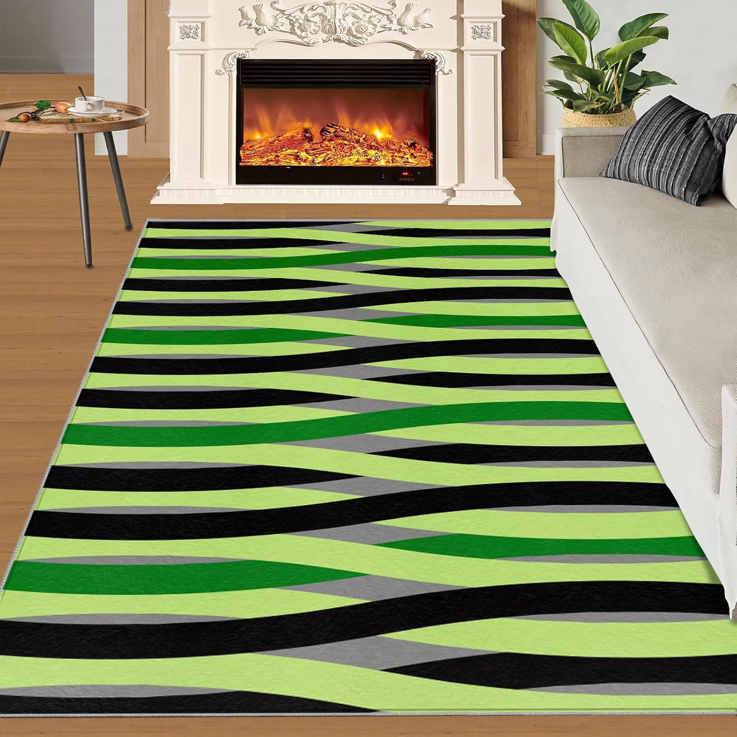 Dance of Green Waves Rug Melody of The Jungle Rugs for Bedroom, Non ...
