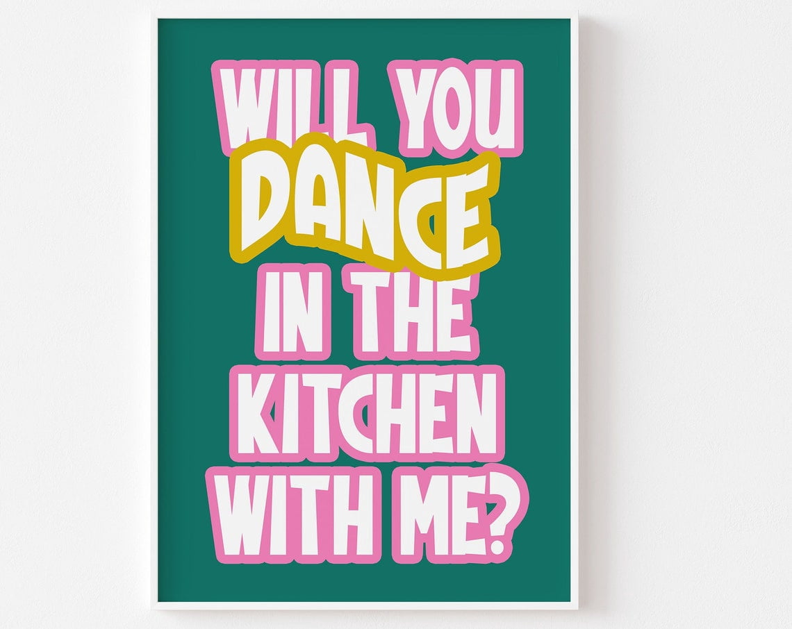 Dance In The Kitchen With Me - Fun Kitchen Disco Poster, Retro Disco ...