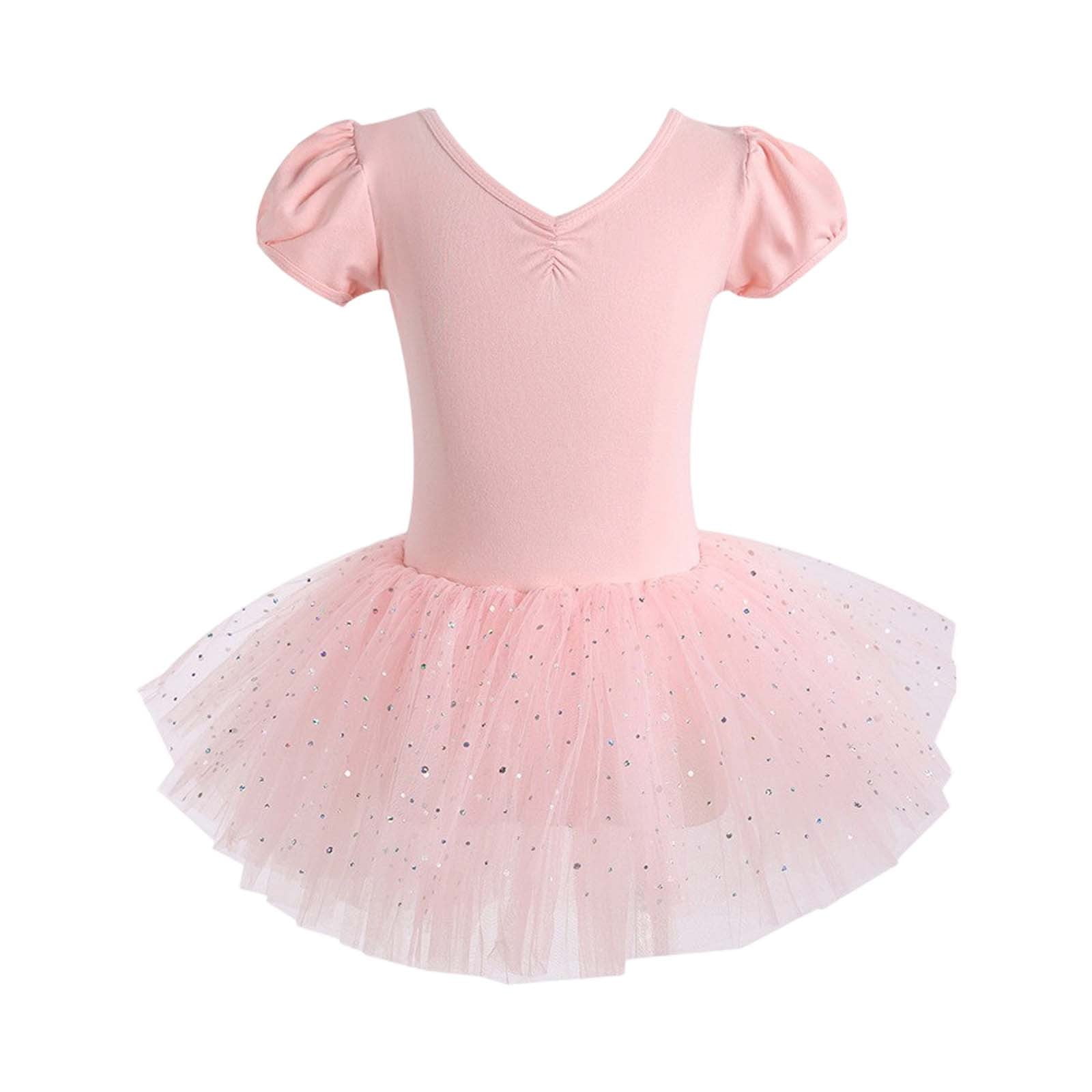 Dance Leotard Girls Ballet Dance Dress Short Sleeve Solid Leotard Tutu ...