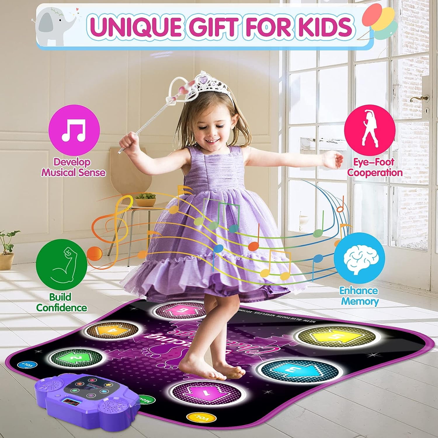 Dance Mat, Electronic Music Dance Pad with LED Lights & Wireless ...