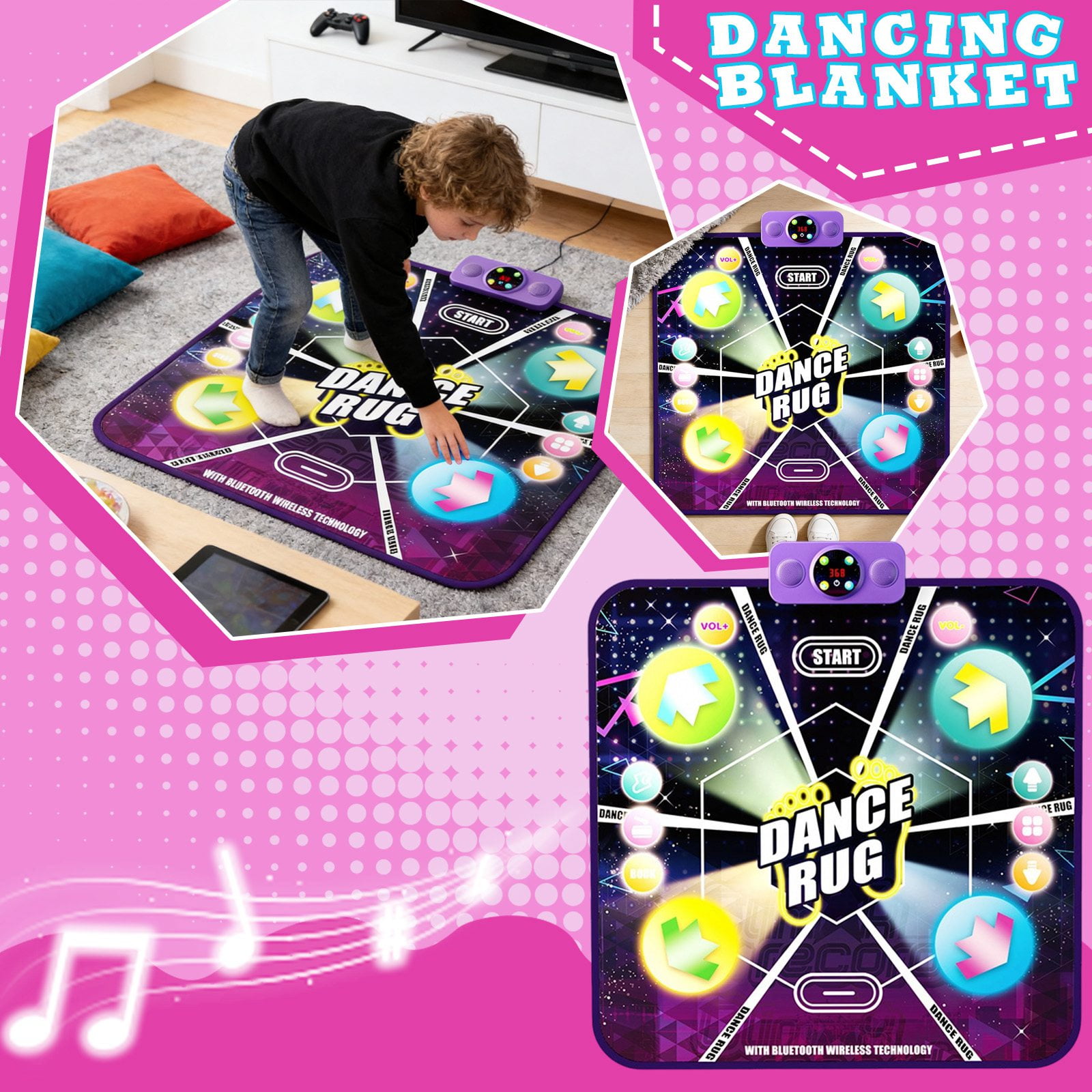 Dance Mat For Kids - Bluetooth Wireless Dance Rug With Led Lights ...