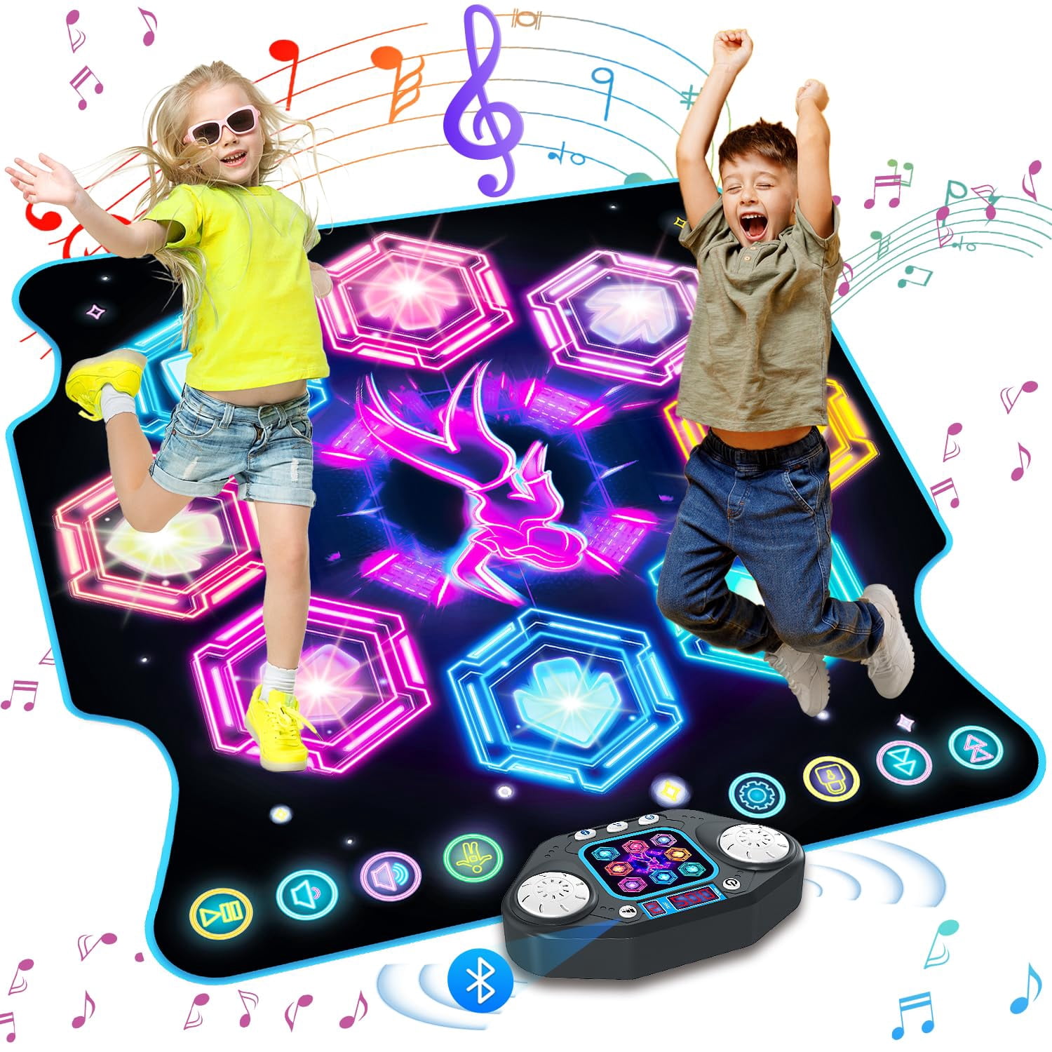Dance Mat Toys, 2024 Light Up 8-Button Dance with Wireless Bluetooth ...