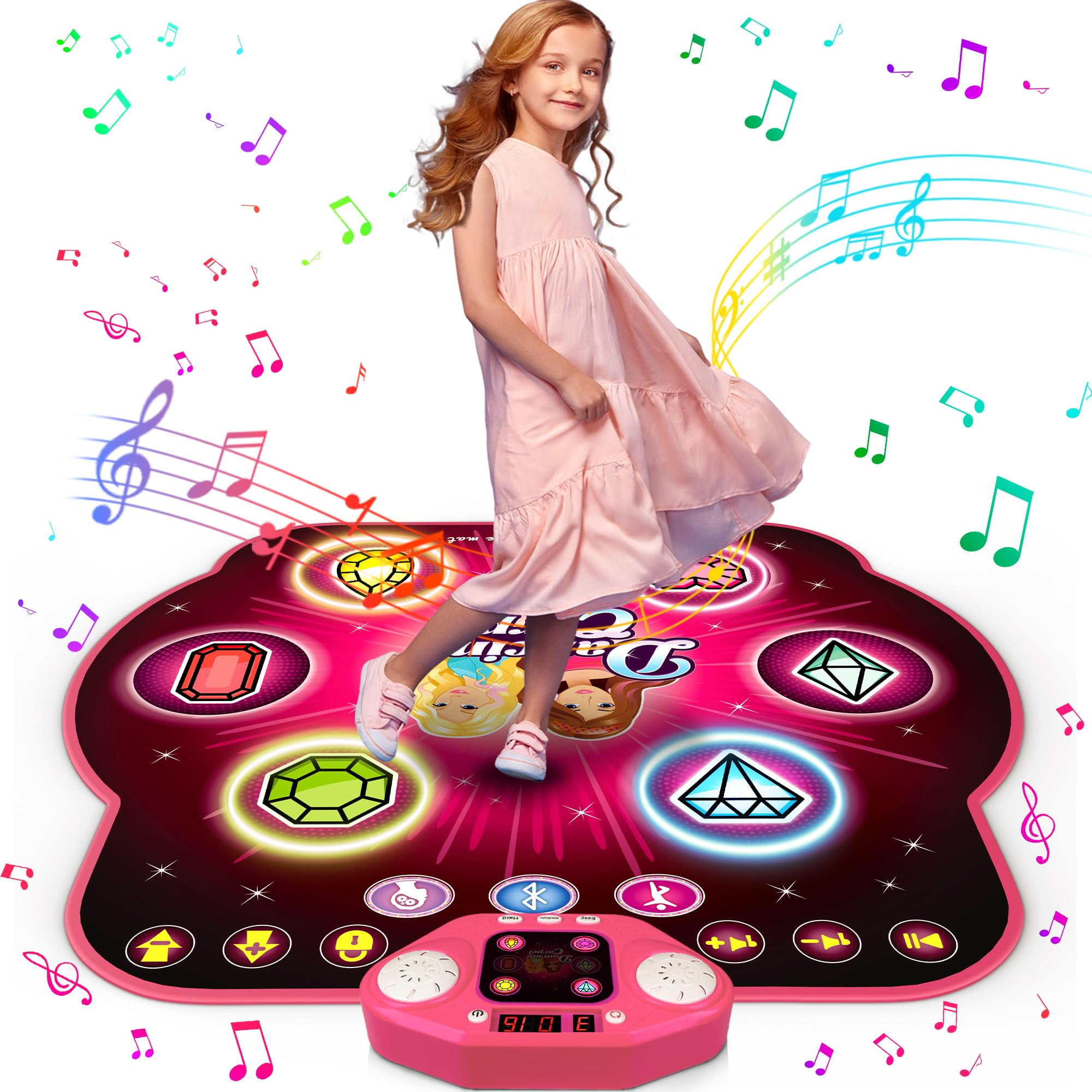 Dance Mat Toys for 3-12 Year Old Girls, 6-Button Kids Dance Mats Bluetooth Dance Pad, Light-up 6 ...
