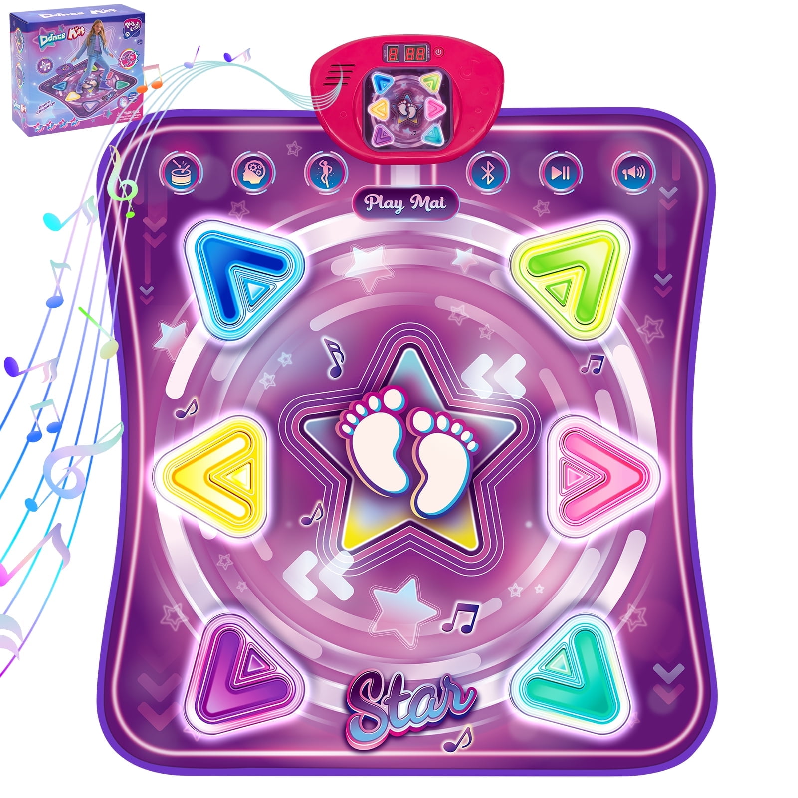 Dance Mat for Kids, Light-up Dance Pad with 6-Button Wireless Bluetooth ...