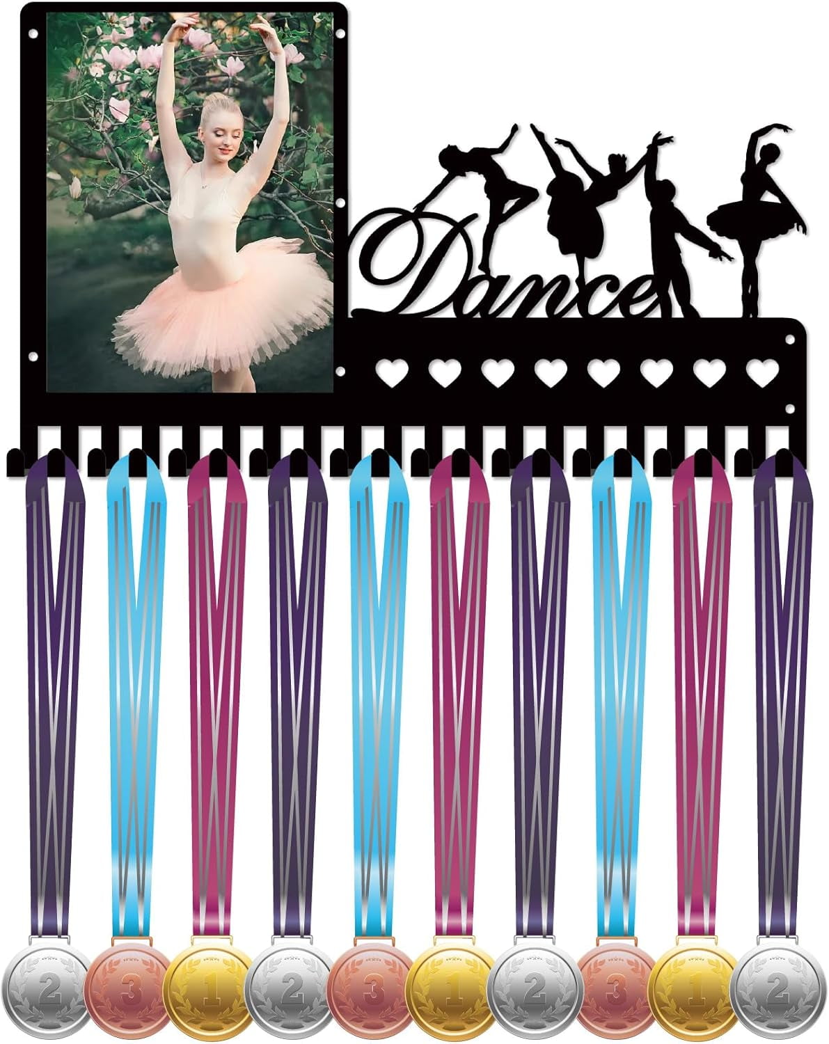 Dance Medal Holder Display Award Ribbon Hanger with Photo Frame Metal ...