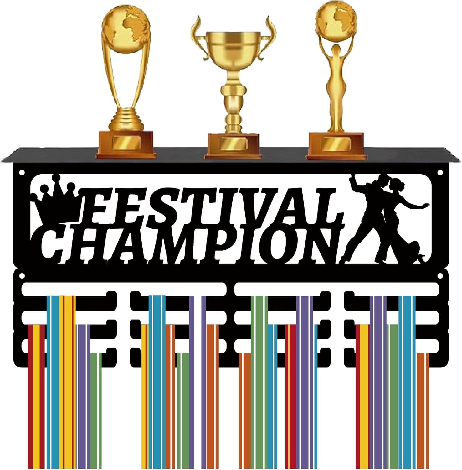 Dance Medal Holder Trophy Shelf Display with 12 Hooks Dancing Metal ...