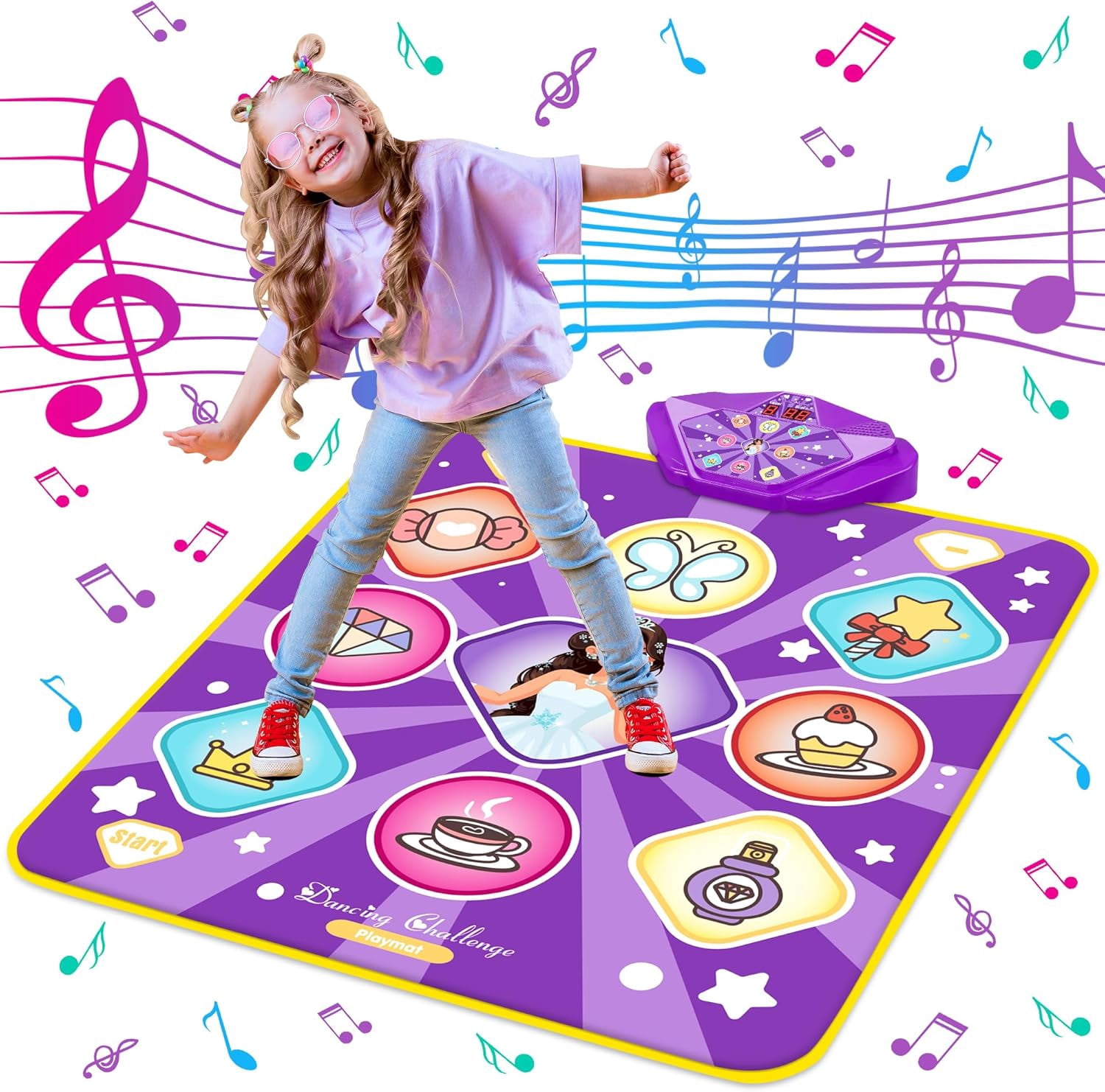 Dance Mixer Rhythm Step Play Mat, Pink Dance Pad with LED Lights ...
