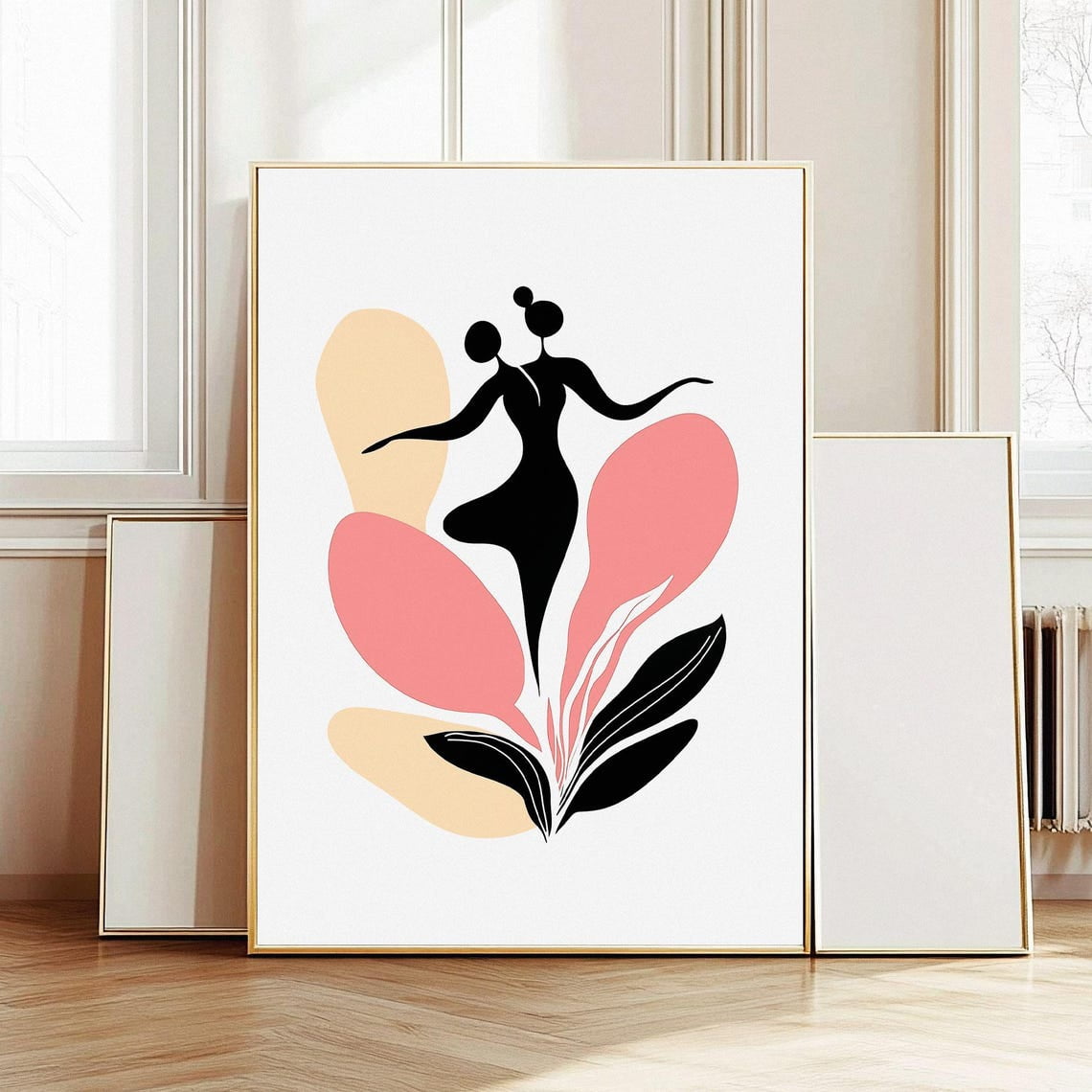 Dance Movement Art, Pink And Black Artwork, Floral Abstract Modern Contemporary Poster For ...