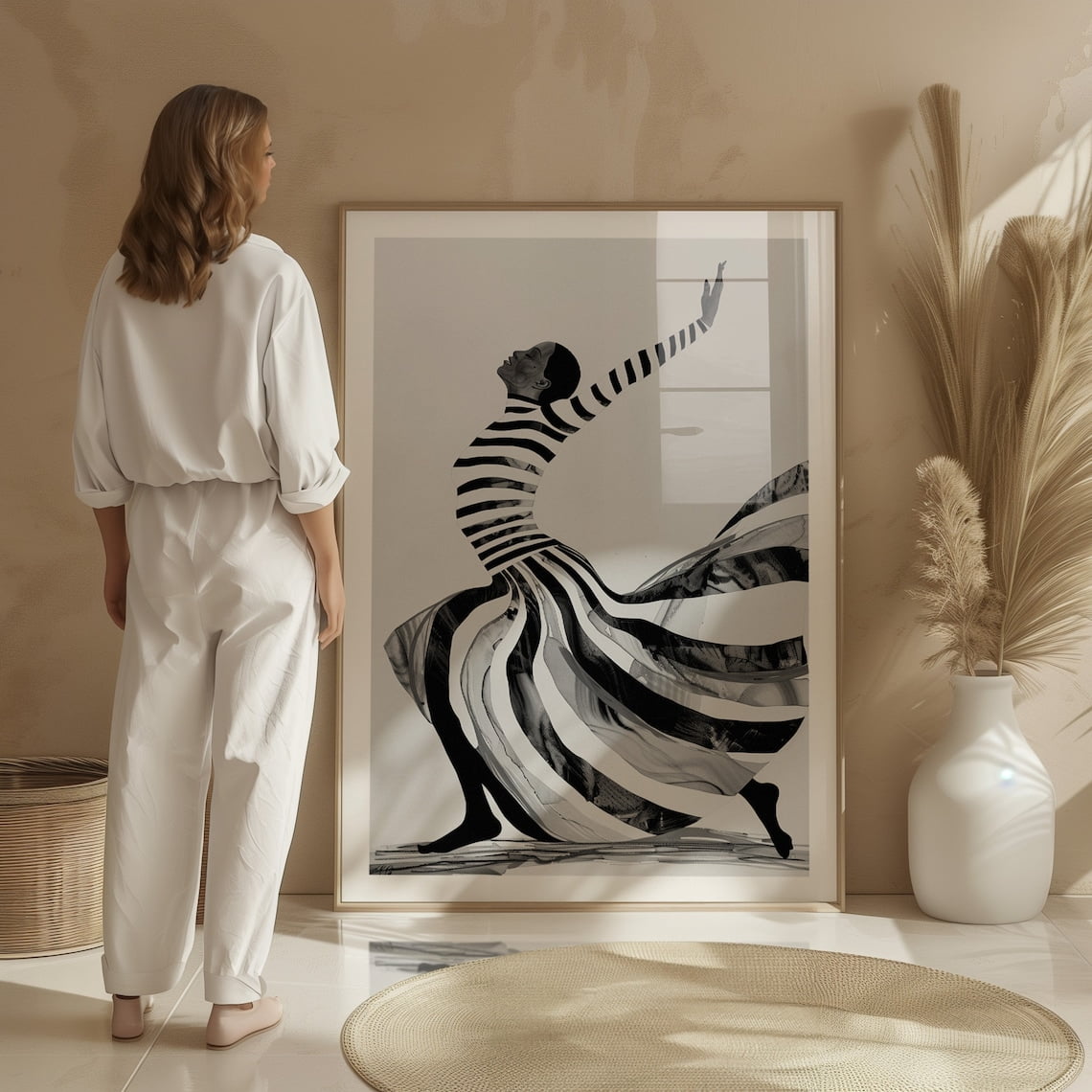 Dance Of Joy - Black & White Abstract Figure Print Minimalist Wall Art ...