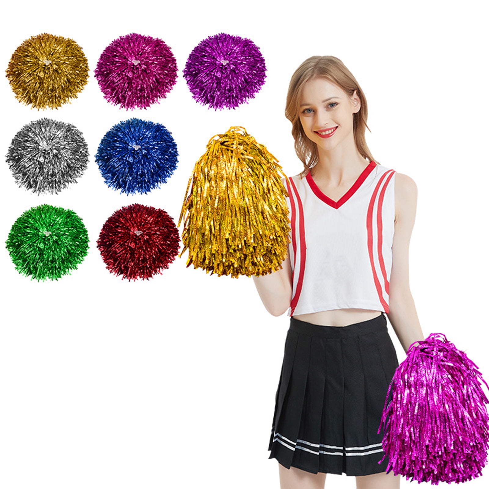 Dance Pompoms Straight Shank Type Fluffy PET Double Pass Cheerleader ...